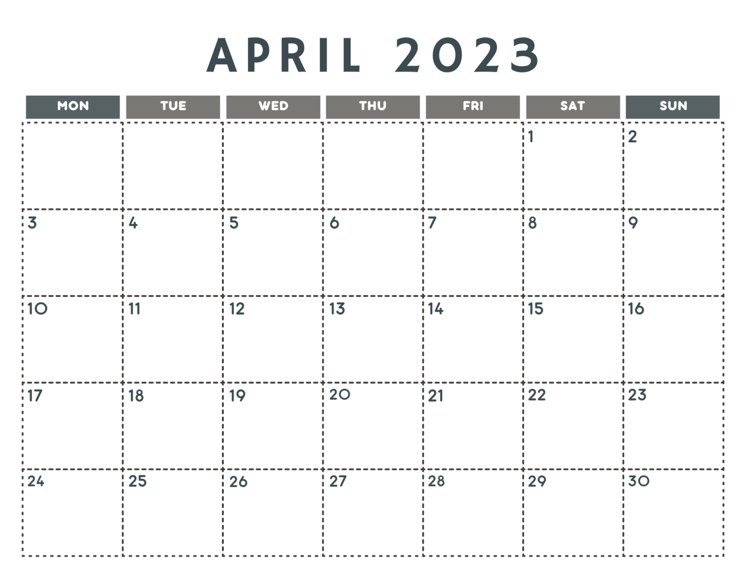20 April 2023 Printable Calendars - Printaboles