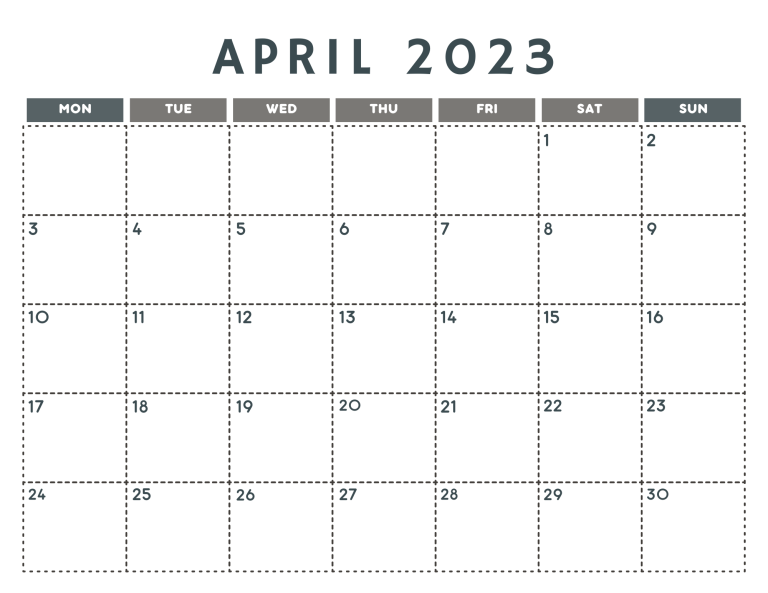 20 April 2023 Printable Calendars - Printaboles