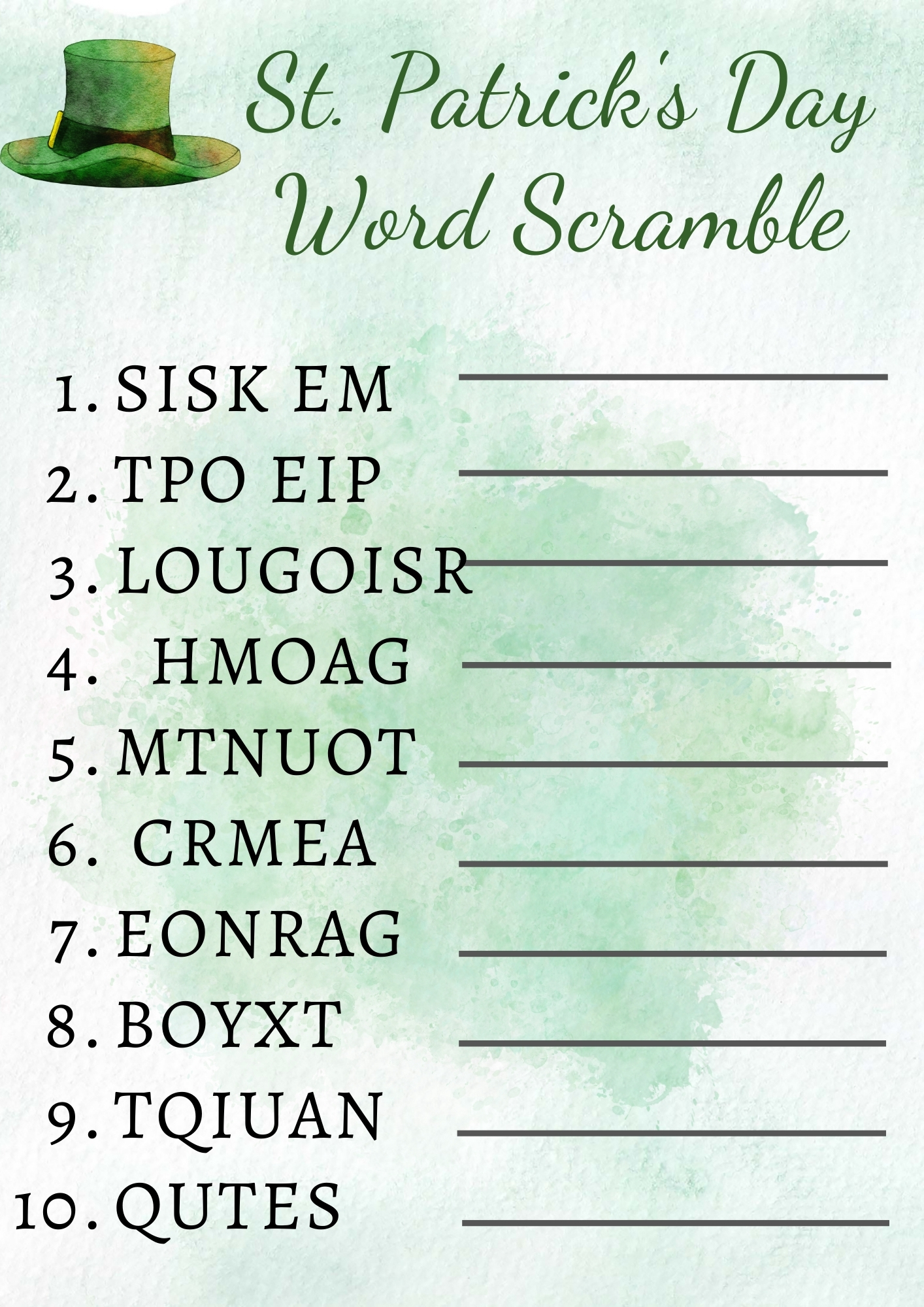 40 Free Printable St. Patrick's Day Word Scrambles - Printaboles