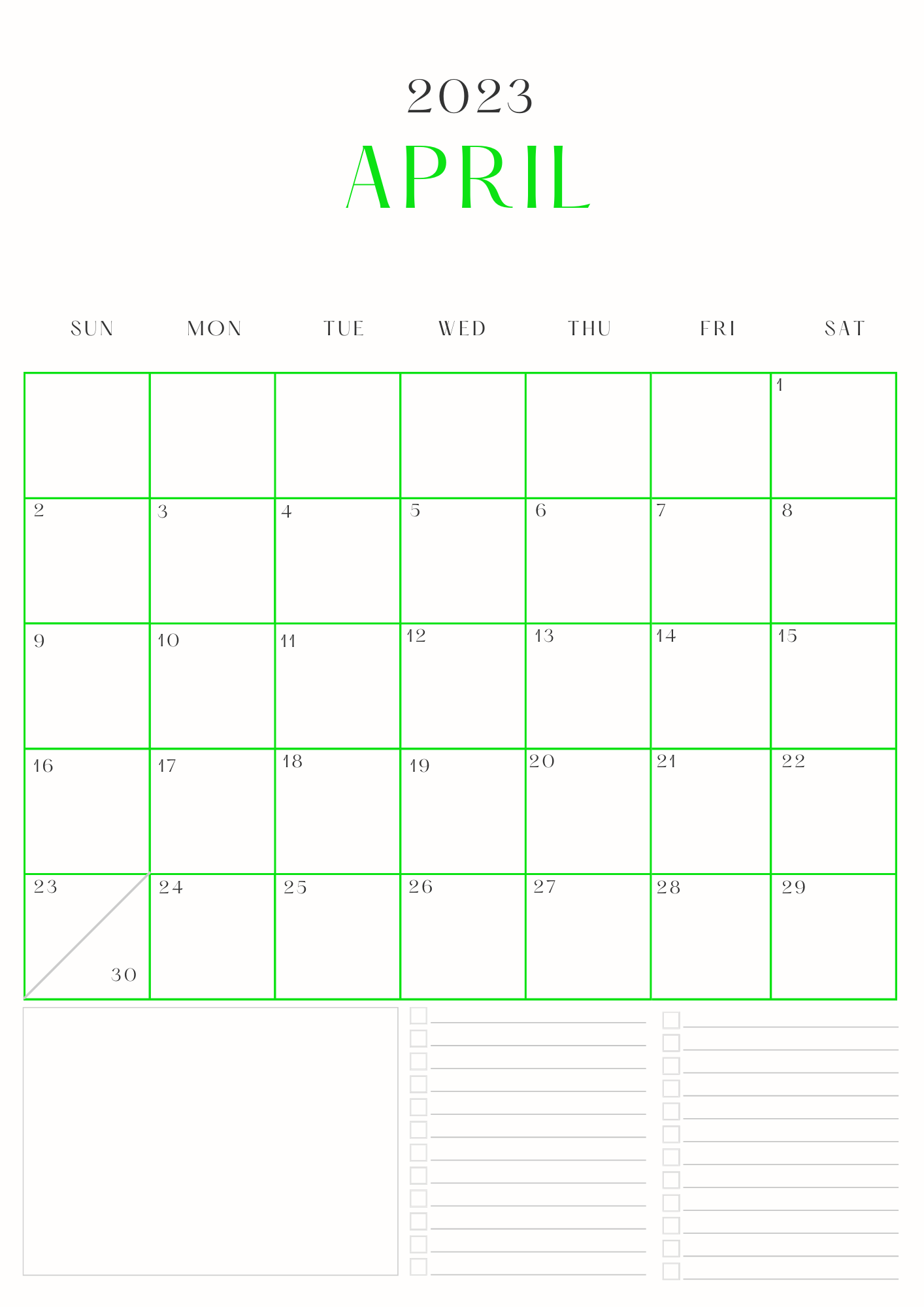 20 April 2023 Printable Calendars - Printaboles