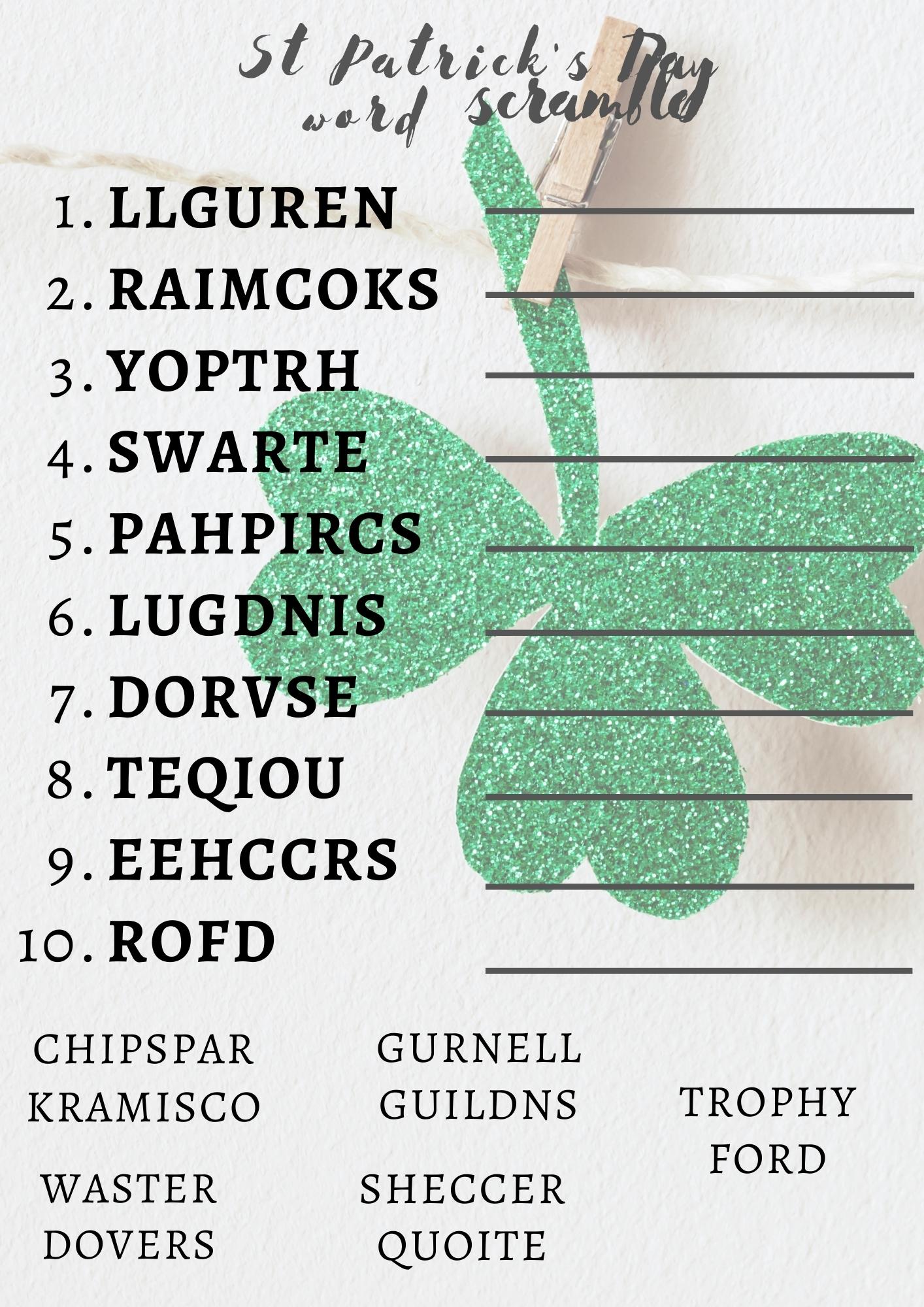 40 Free Printable St. Patrick's Day Word Scrambles - Printaboles