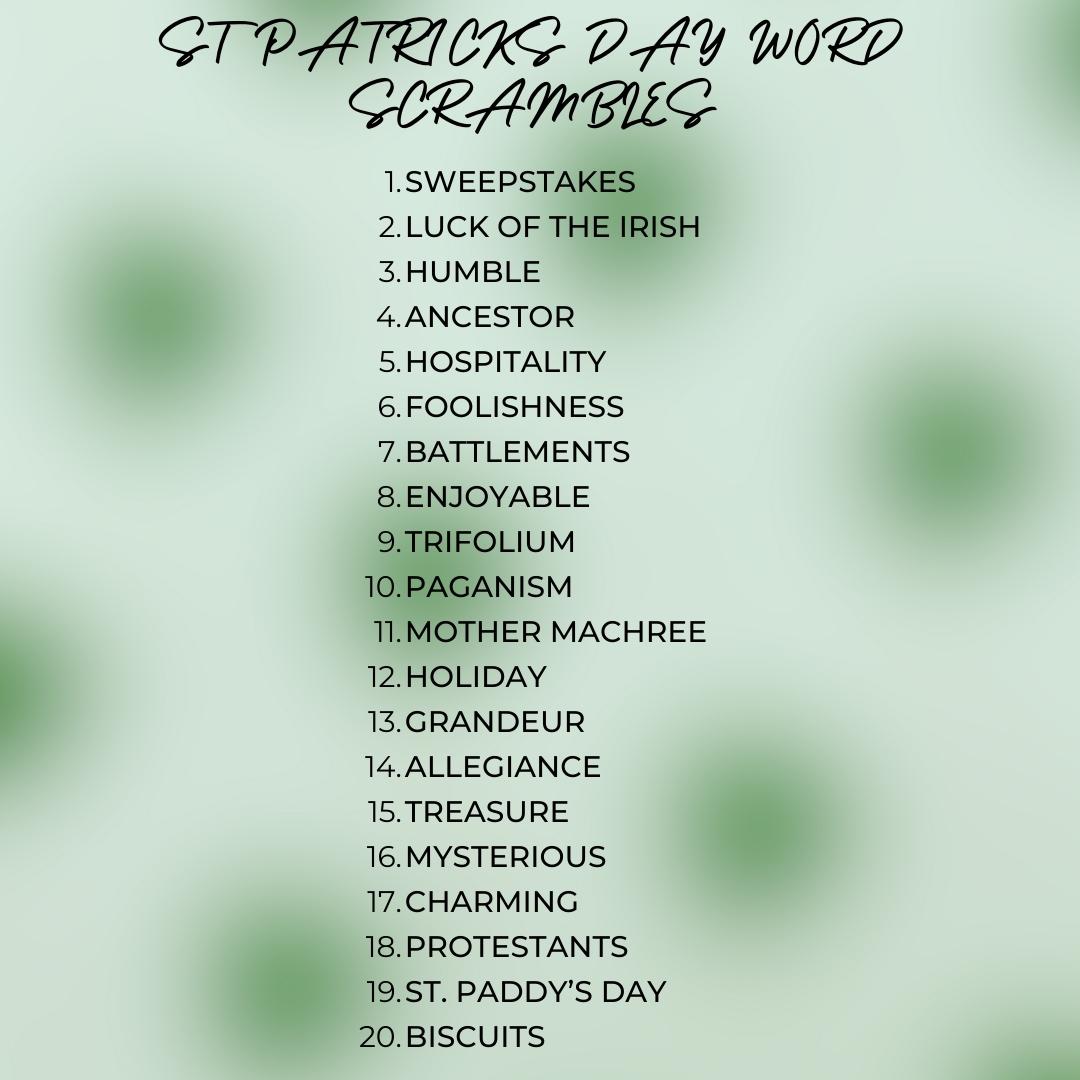 40 Free Printable St. Patrick's Day Word Scrambles - Printaboles