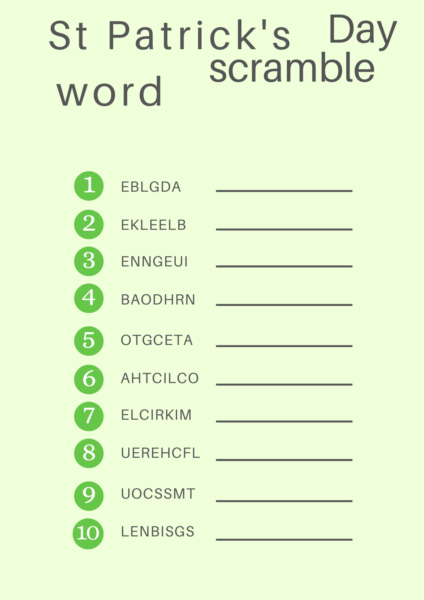 40 Free Printable St. Patrick's Day Word Scrambles - Printaboles