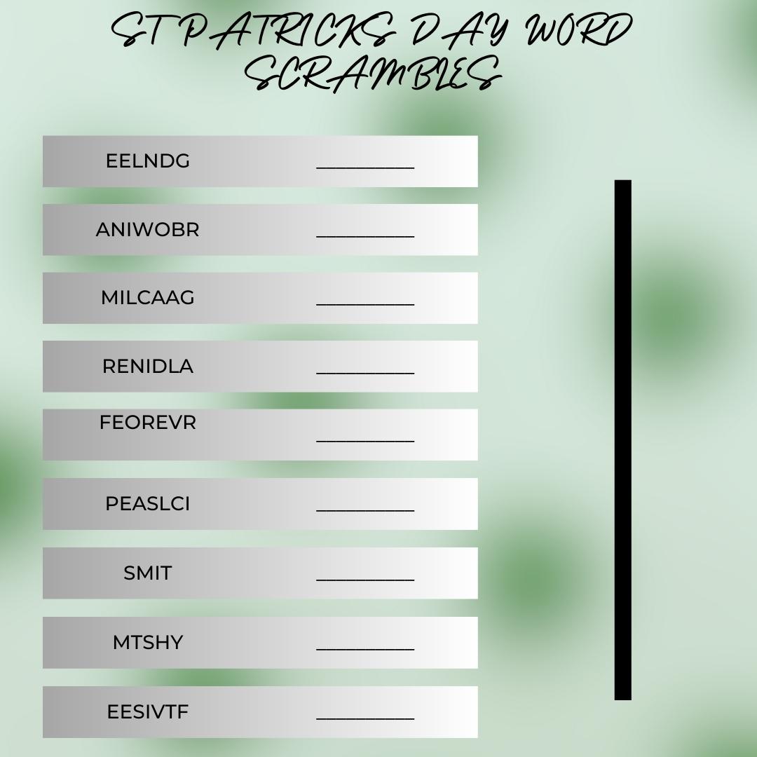 40 Free Printable St. Patrick's Day Word Scrambles - Printaboles