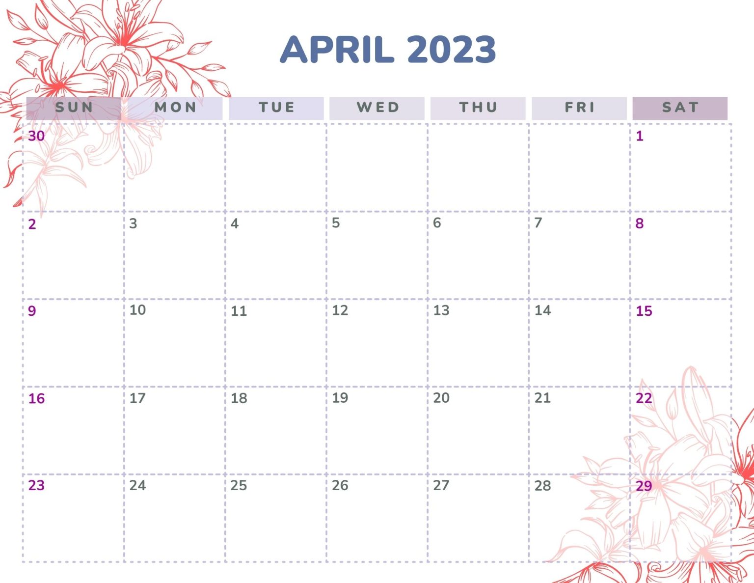 20 April 2023 Printable Calendars - Printaboles