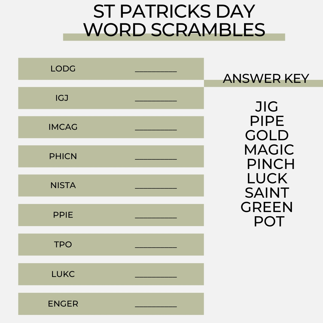 40 Free Printable St. Patrick's Day Word Scrambles - Printaboles