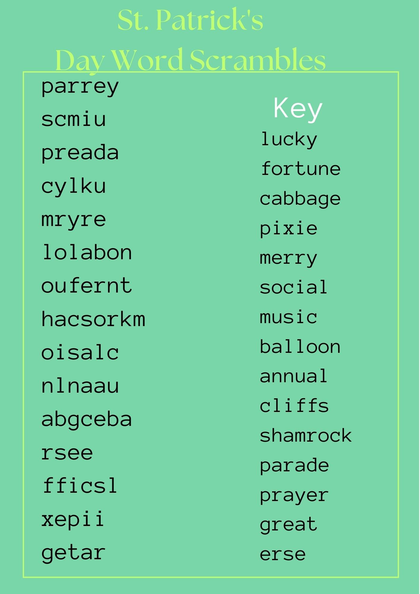 40 Free Printable St. Patrick's Day Word Scrambles - Printaboles