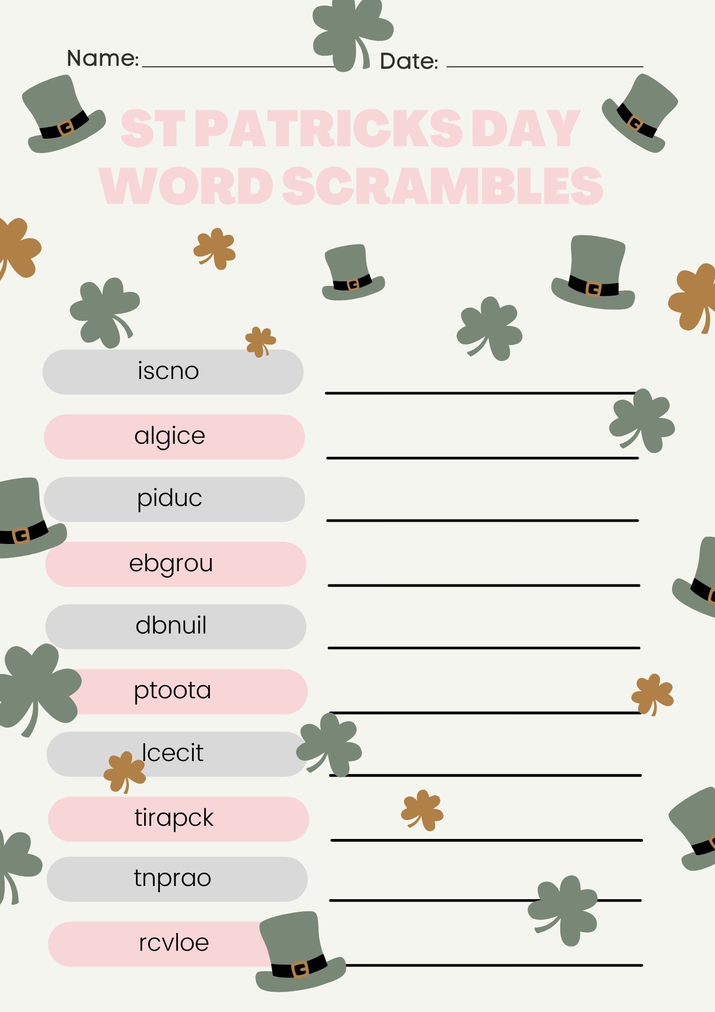 40 Free Printable St. Patrick's Day Word Scrambles - Printaboles