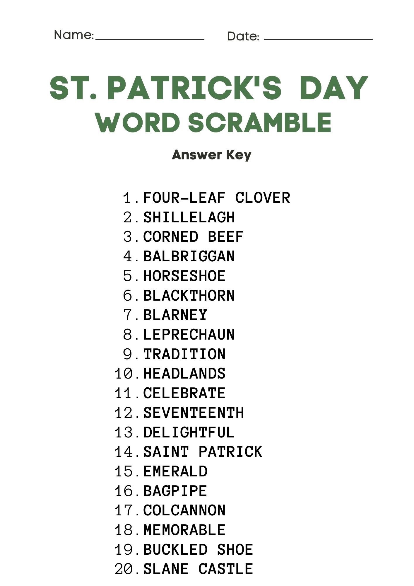 40 Free Printable St. Patrick's Day Word Scrambles - Printaboles