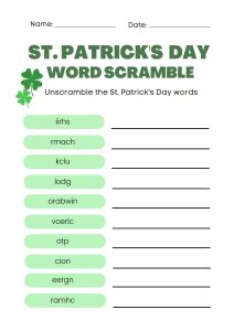 40 Free Printable St. Patrick's Day Word Scrambles - Printaboles