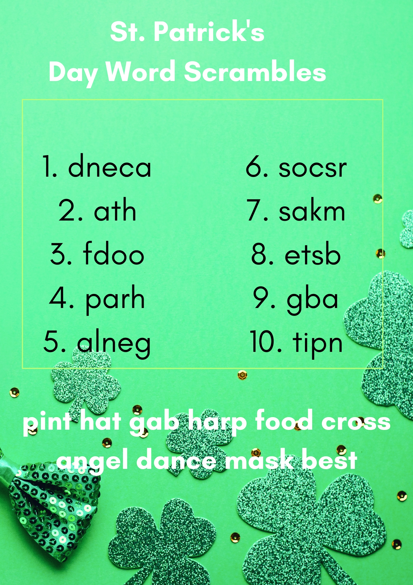 40 Free Printable St. Patrick's Day Word Scrambles - Printaboles