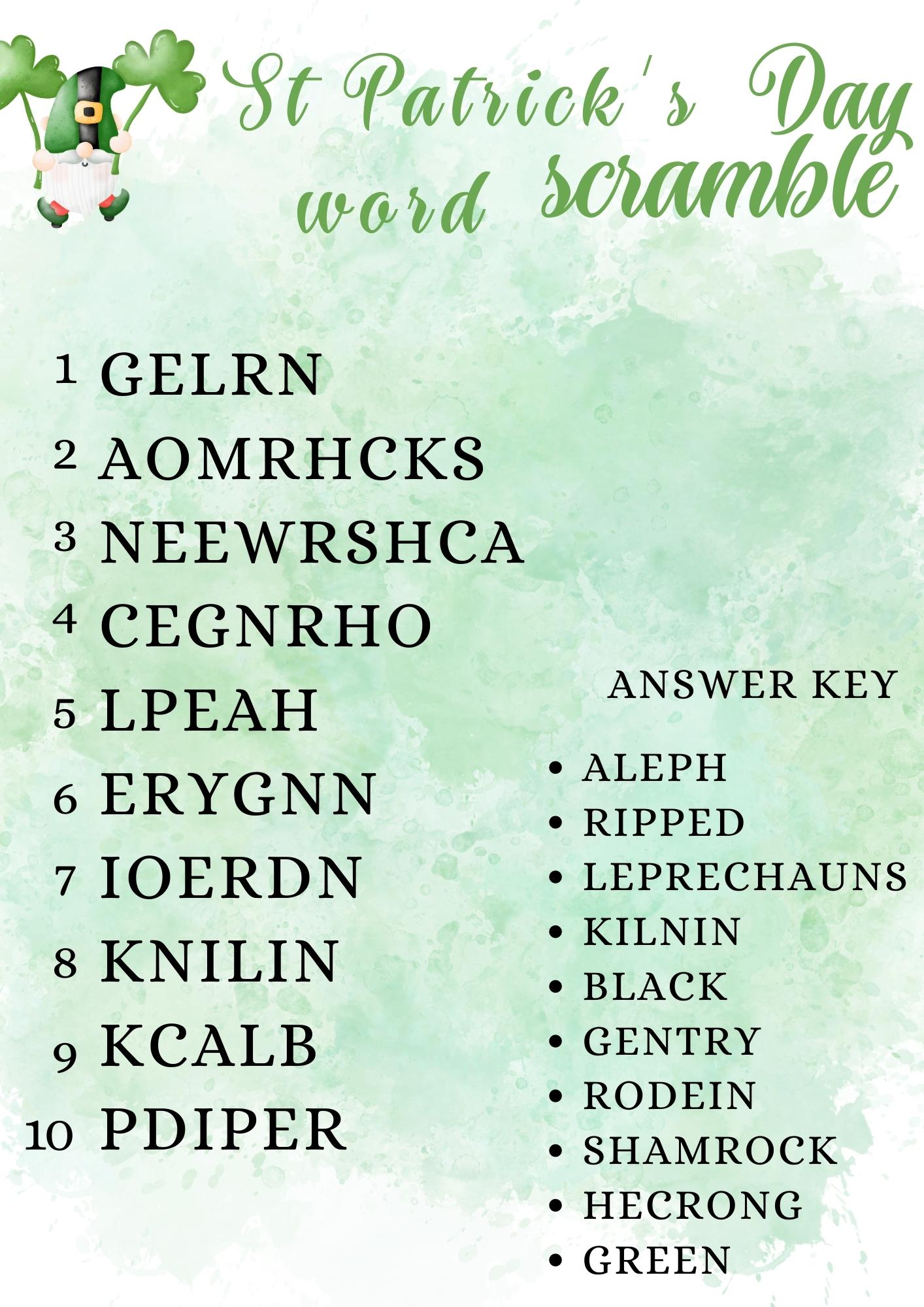 40 Free Printable St. Patrick's Day Word Scrambles - Printaboles