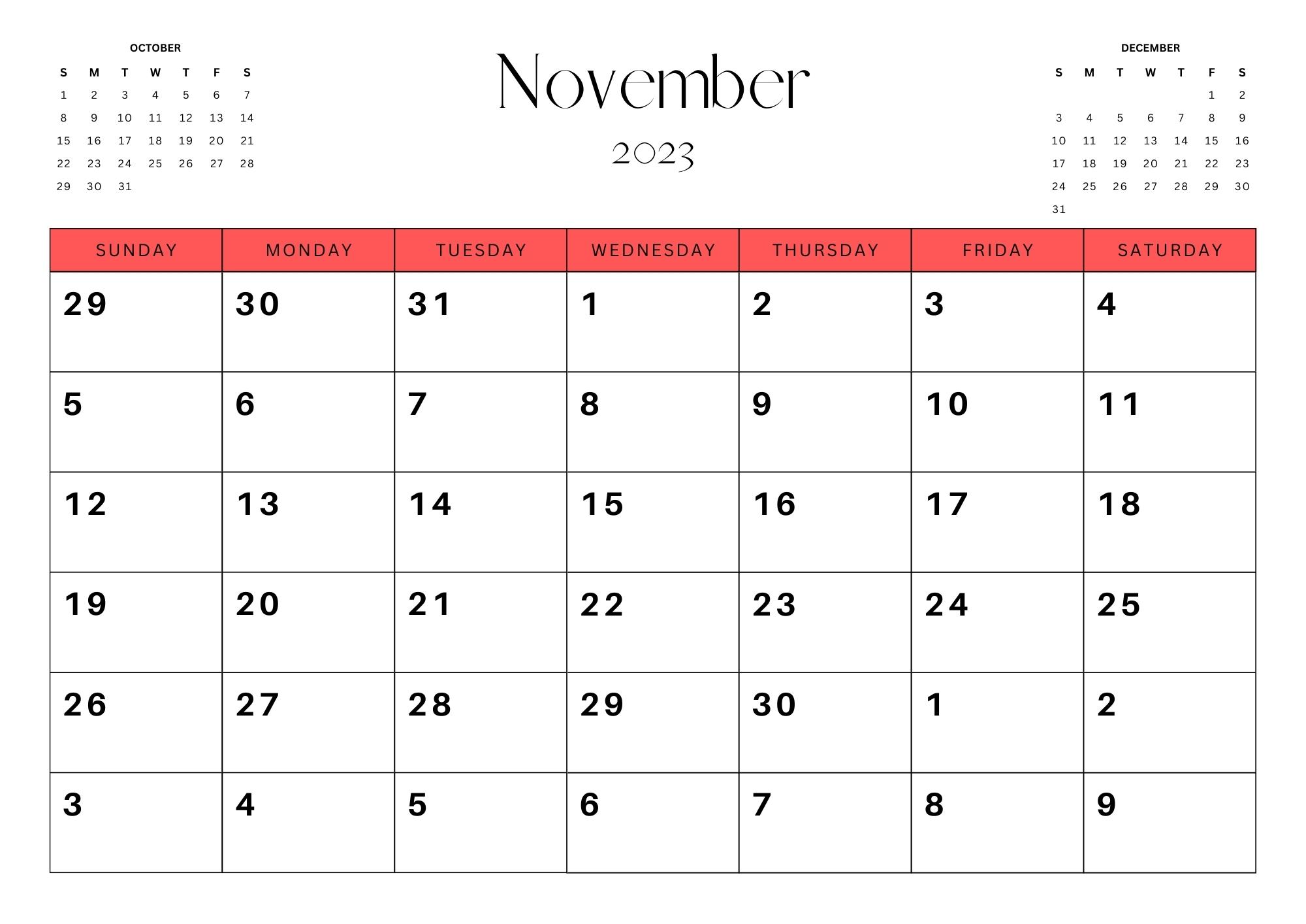 40 November 2023 Printable Calendars - Printaboles