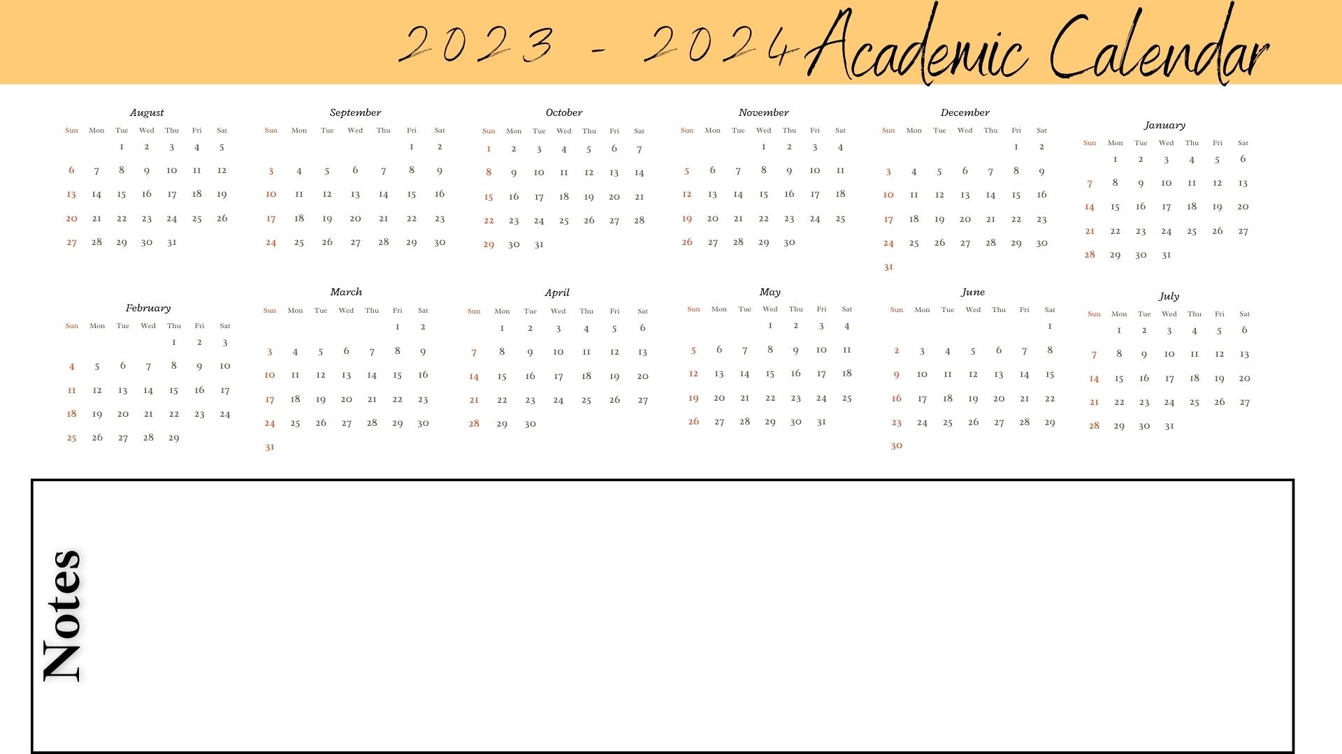 40 Printable 2023-2024 Academic Calendars - Printaboles