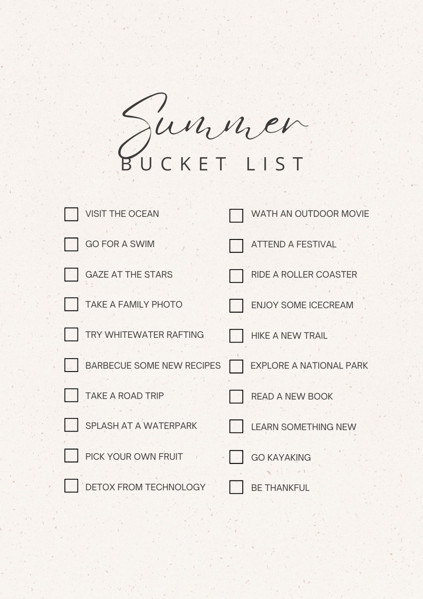 Free Printable Summer Bucket Lists | 40 Best Template Ideas