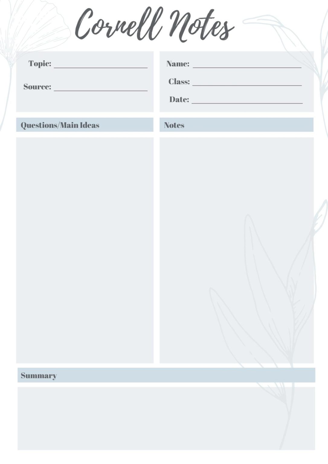 Printable Cornell Notes Templates | Free 40 Download