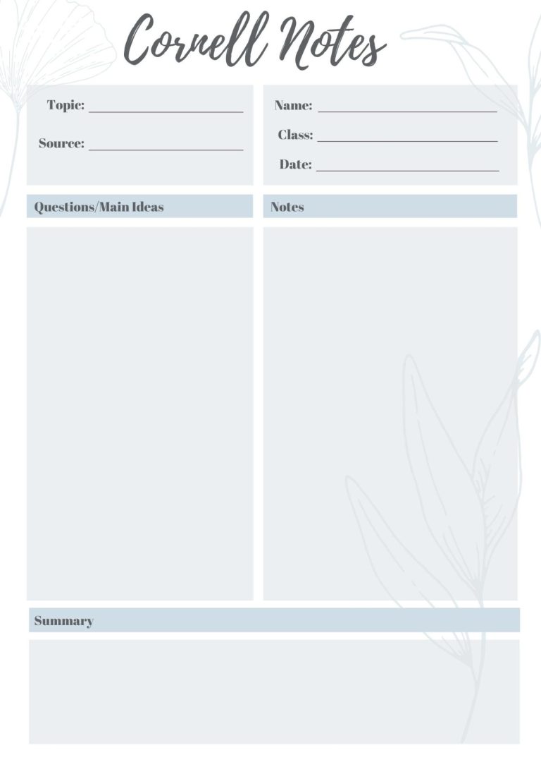 Printable Cornell Notes Templates | Free 40 Download