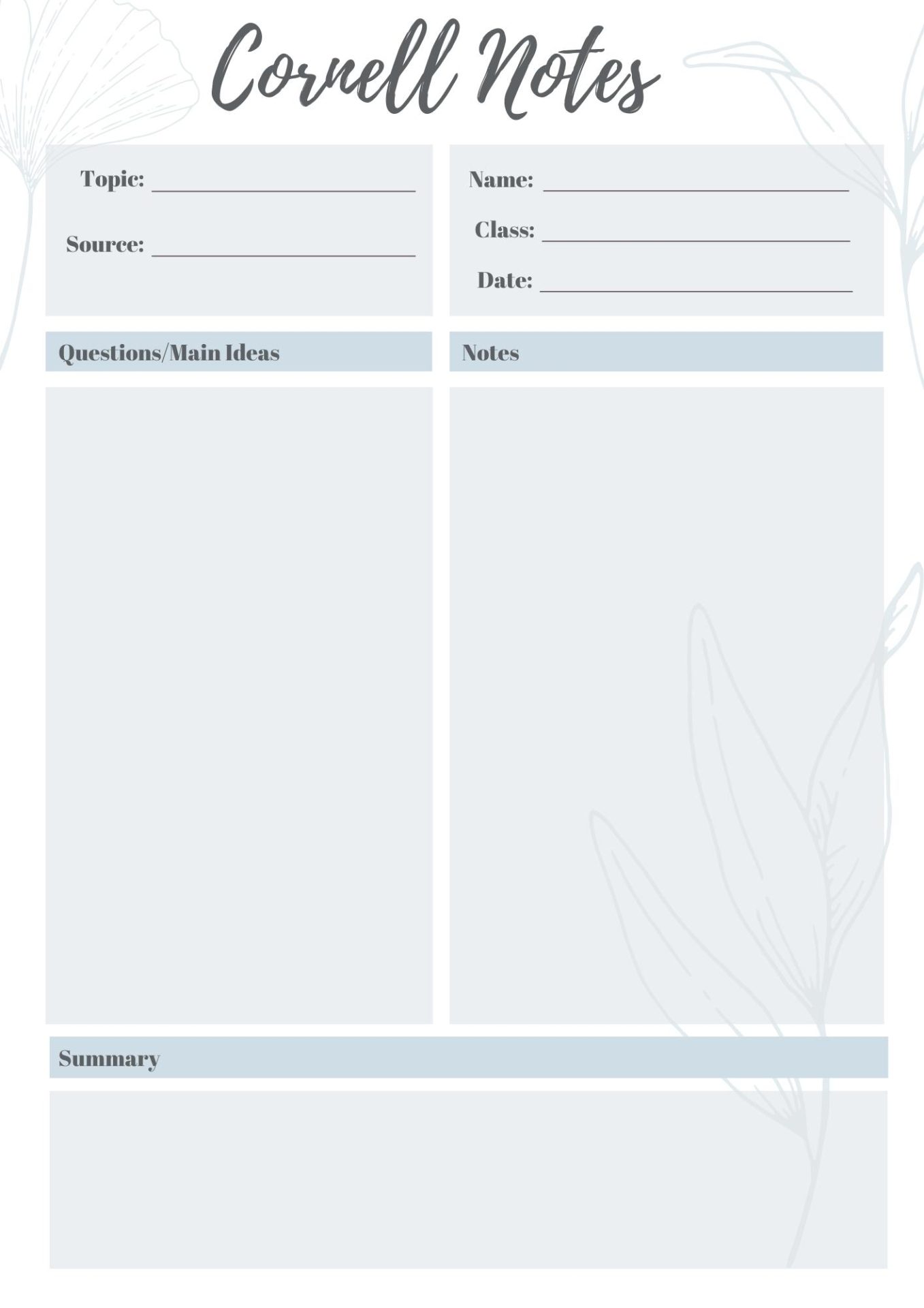 Printable Cornell Notes Templates | Free 40 Download