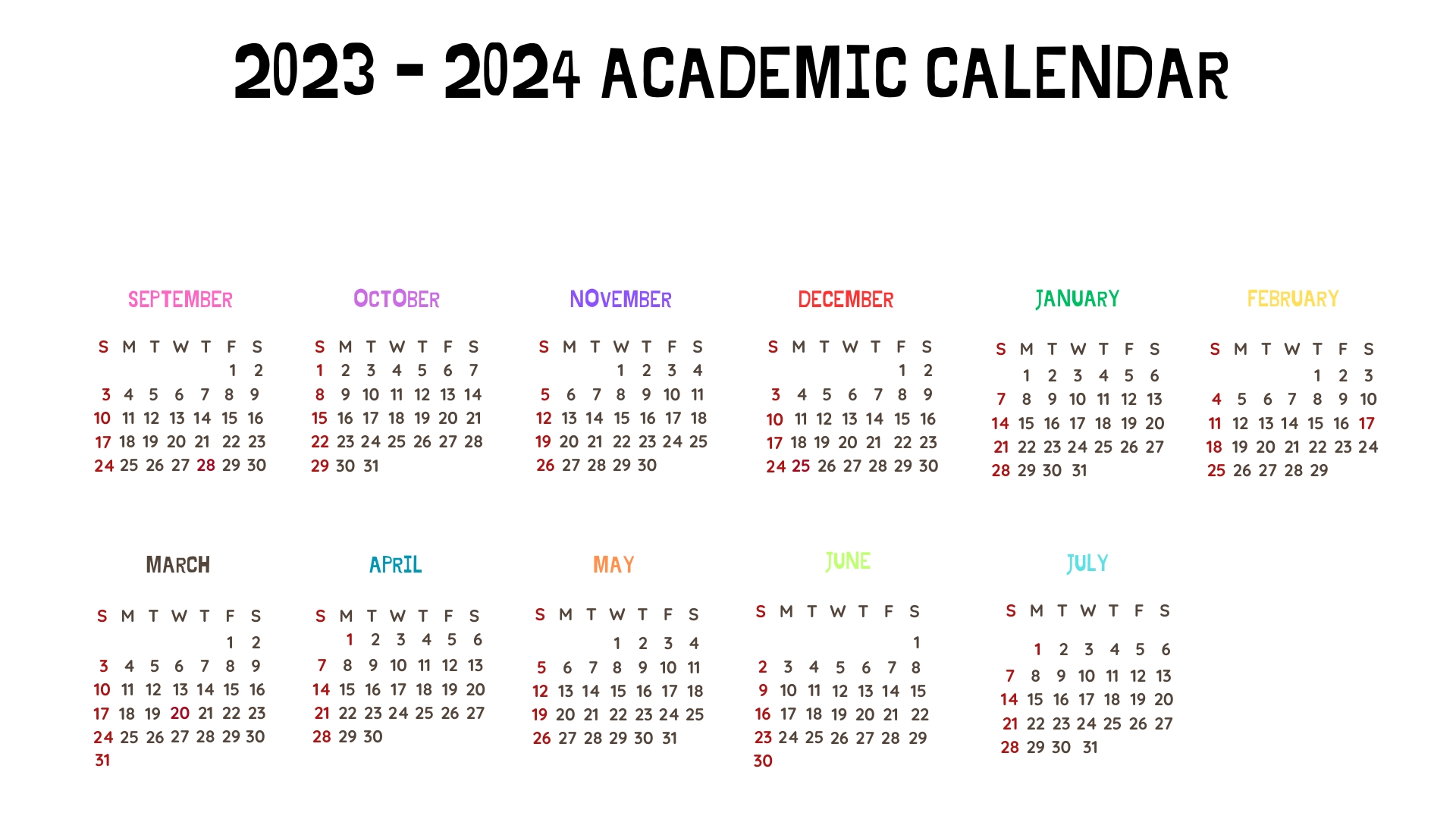 40 Printable 2023-2024 Academic Calendars - Printaboles