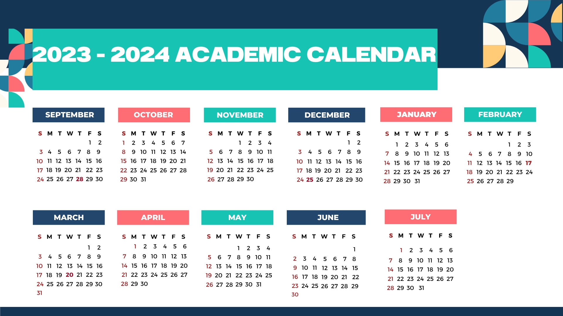 40 Printable 2023-2024 Academic Calendars - Printaboles