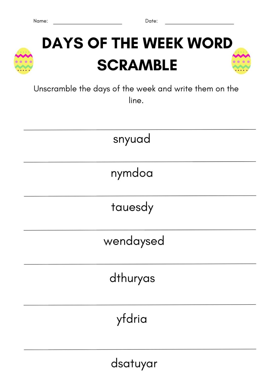 40 Free Days Of The Week Worksheets And Printables - Printaboles