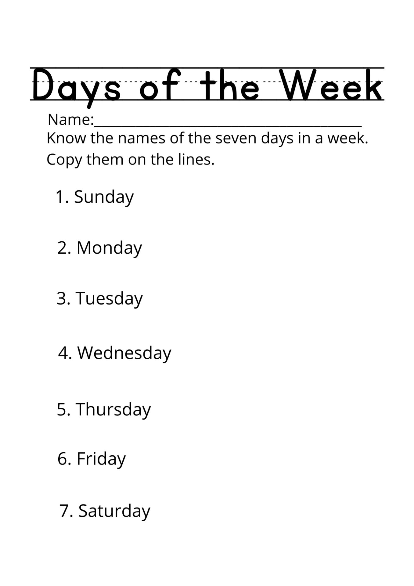 40 Free Days Of The Week Worksheets And Printables - Printaboles