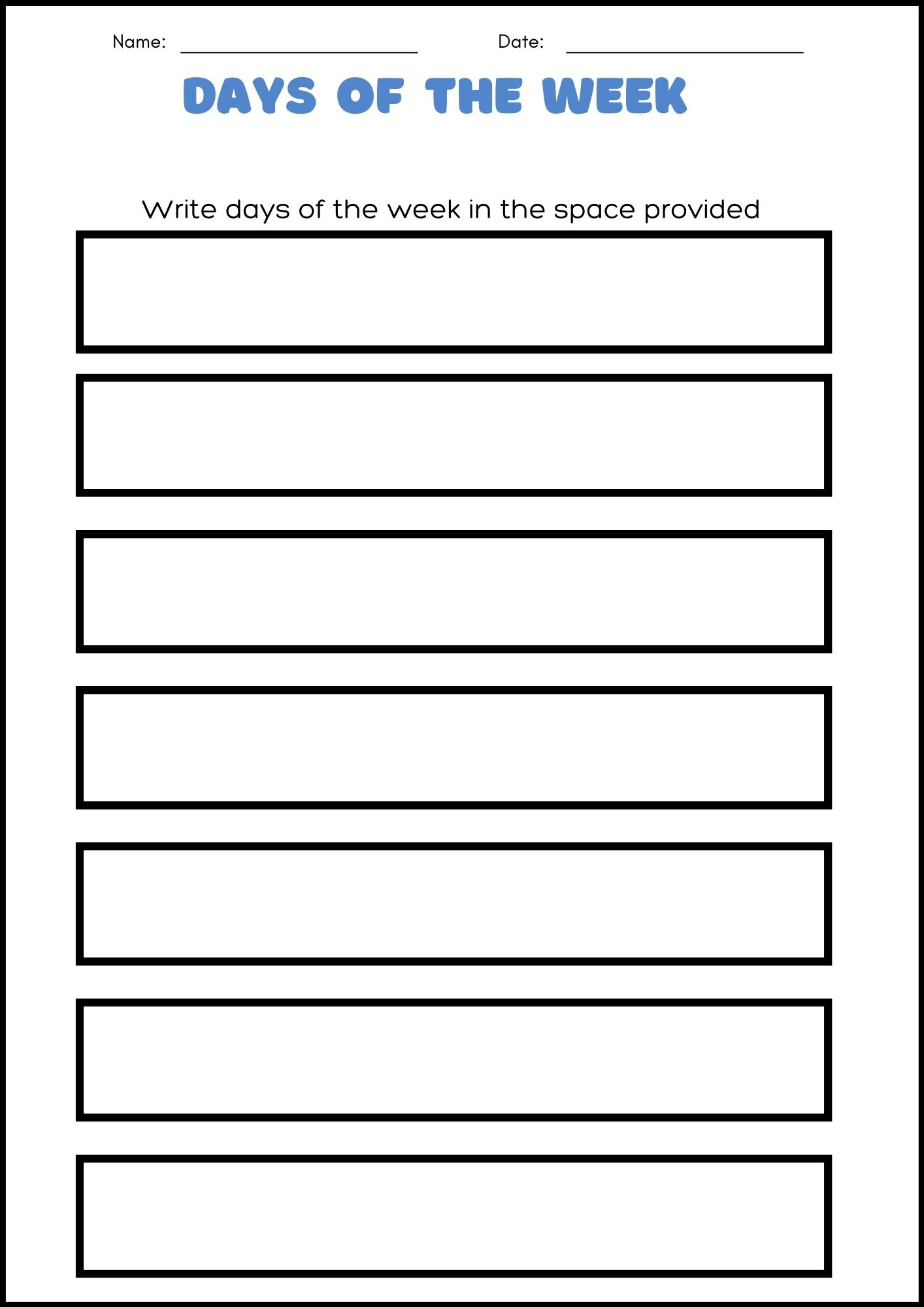 40 Free Days Of The Week Worksheets And Printables - Printaboles