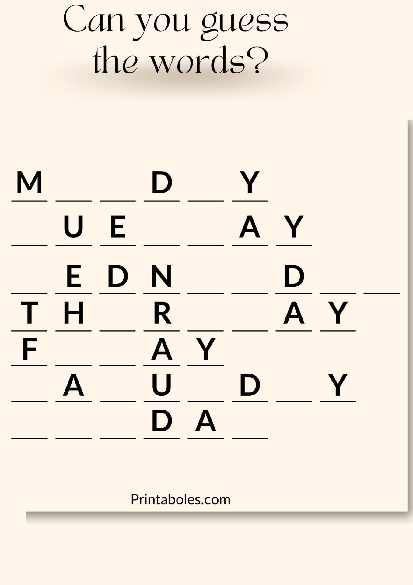 40 Free Days Of The Week Worksheets And Printables - Printaboles