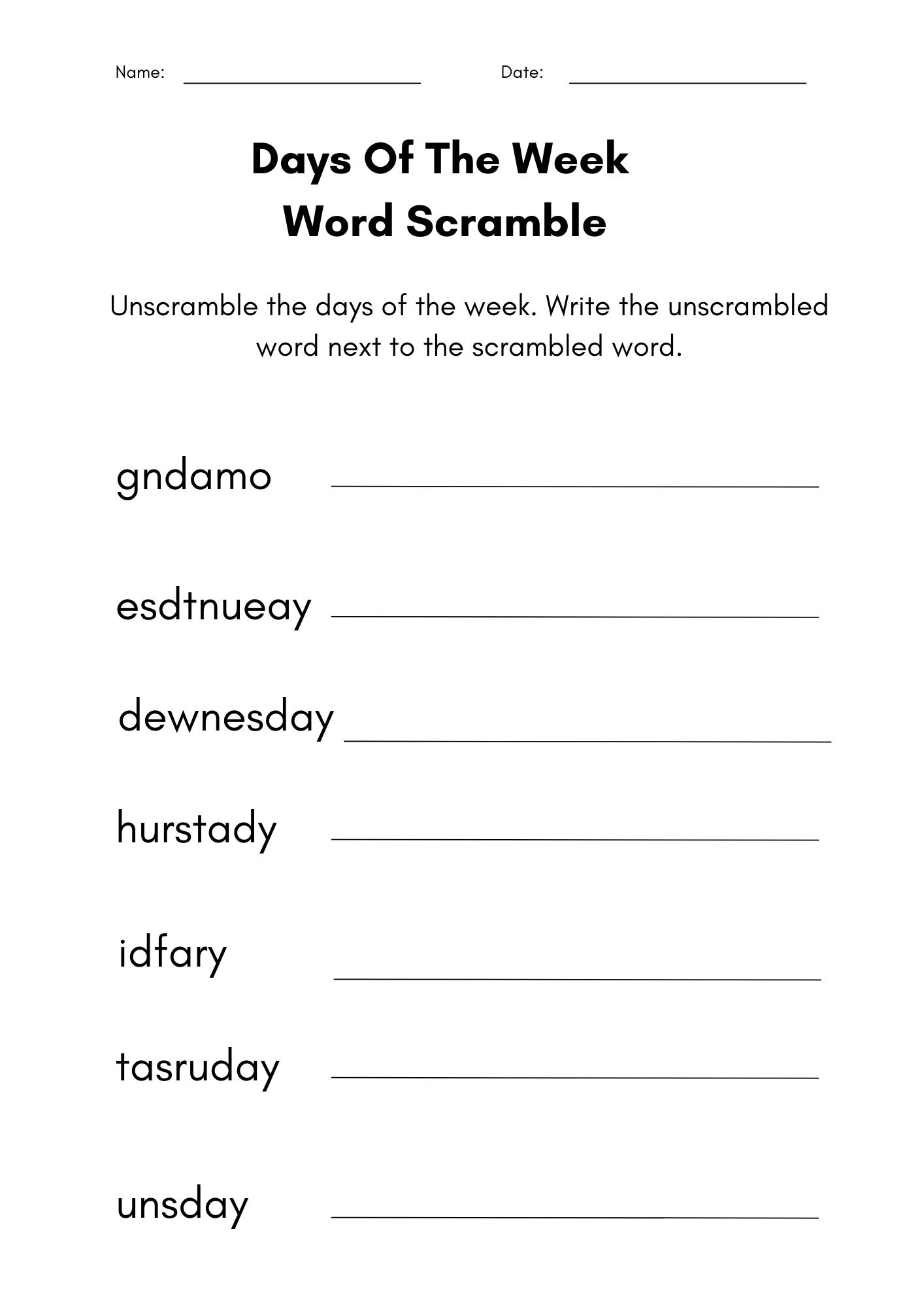 40 Free Days Of The Week Worksheets And Printables - Printaboles