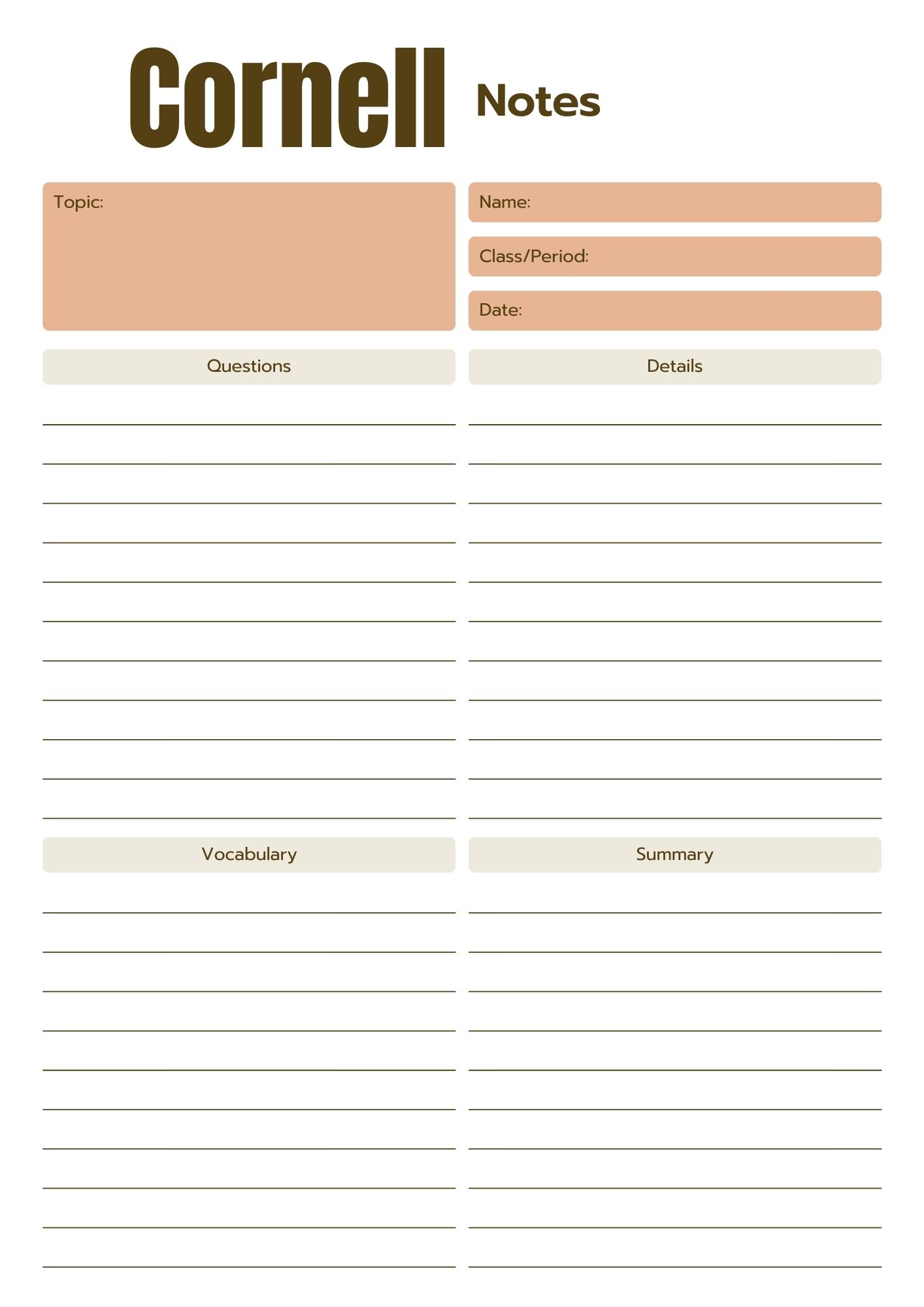 Printable Cornell Notes Templates | Free 40 Download