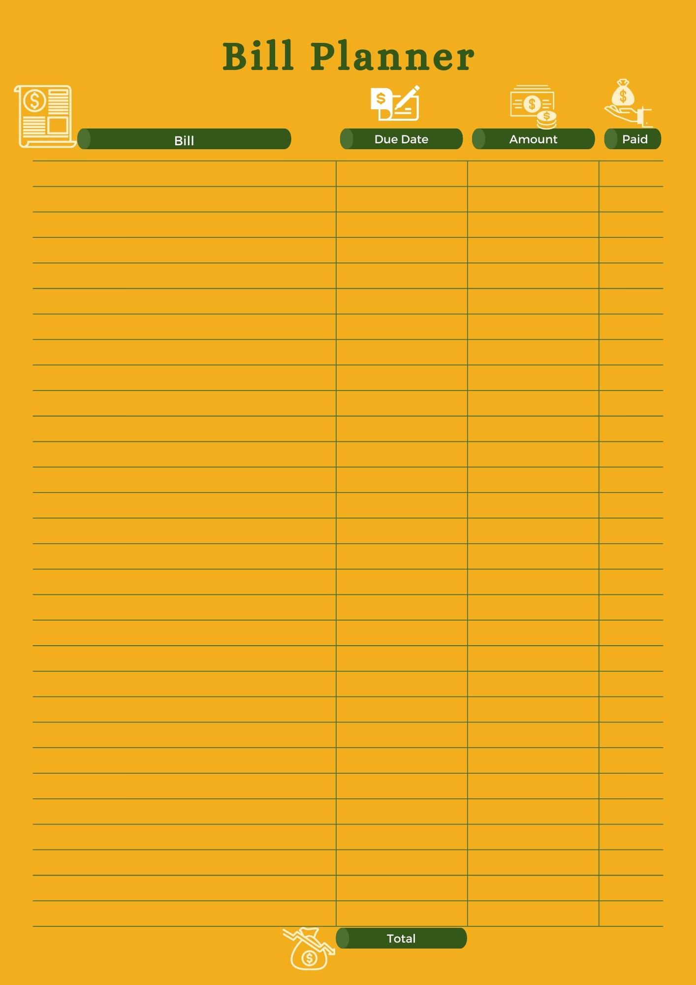 40 Free Printable Monthly Bill Trackers - Printaboles