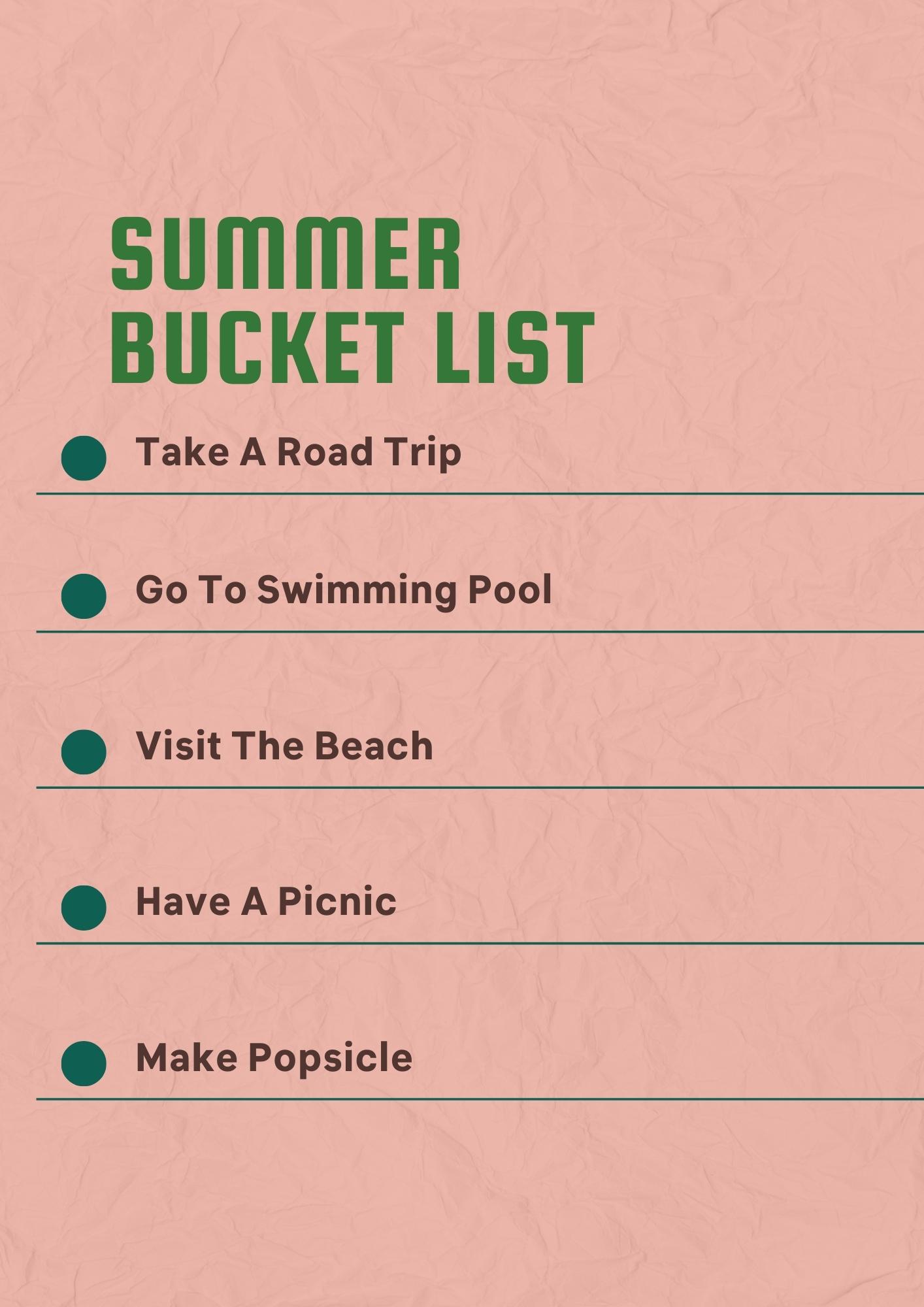 Free Printable Summer Bucket Lists | 40 Best Template Ideas