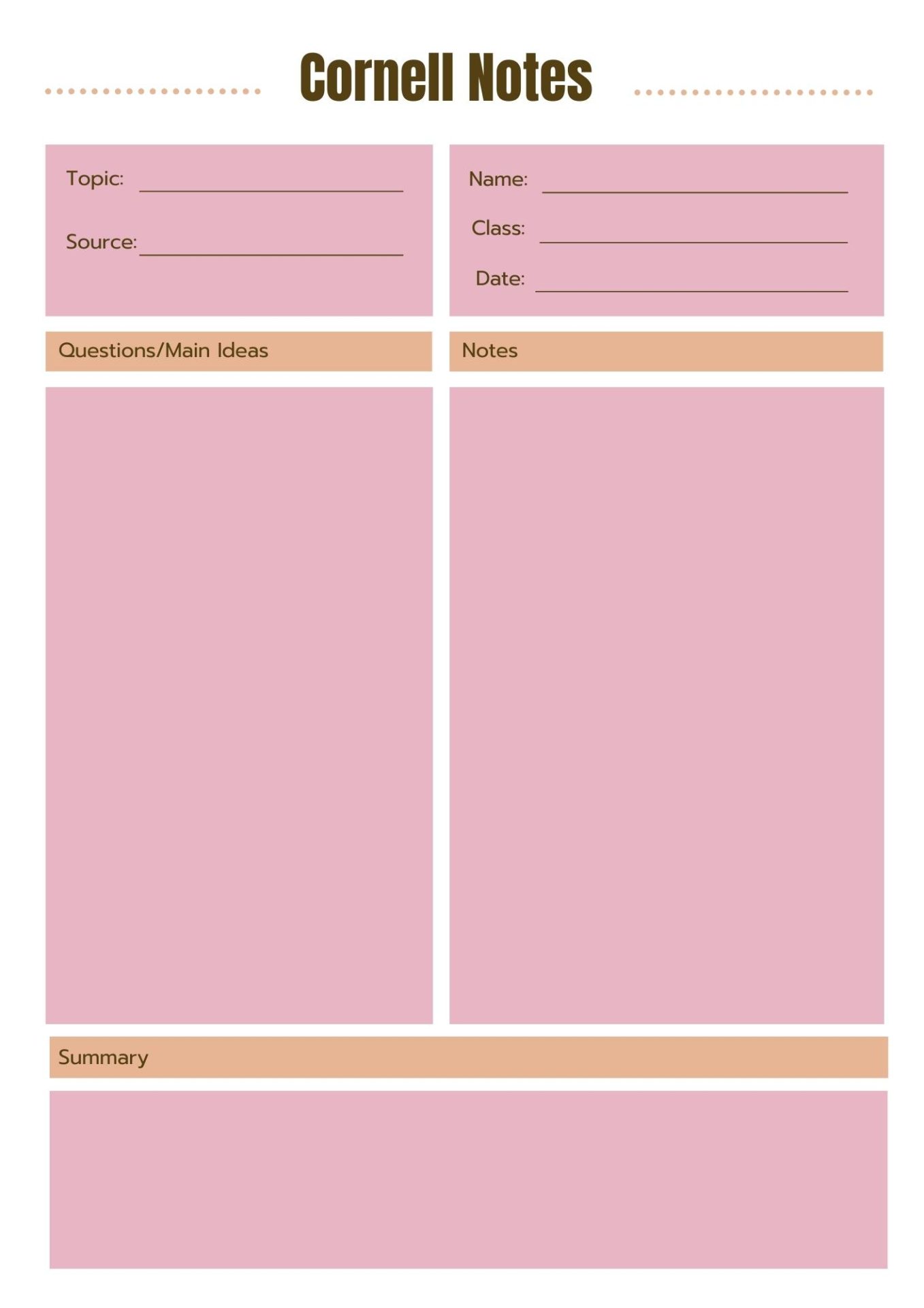 Printable Cornell Notes Templates | Free 40 Download
