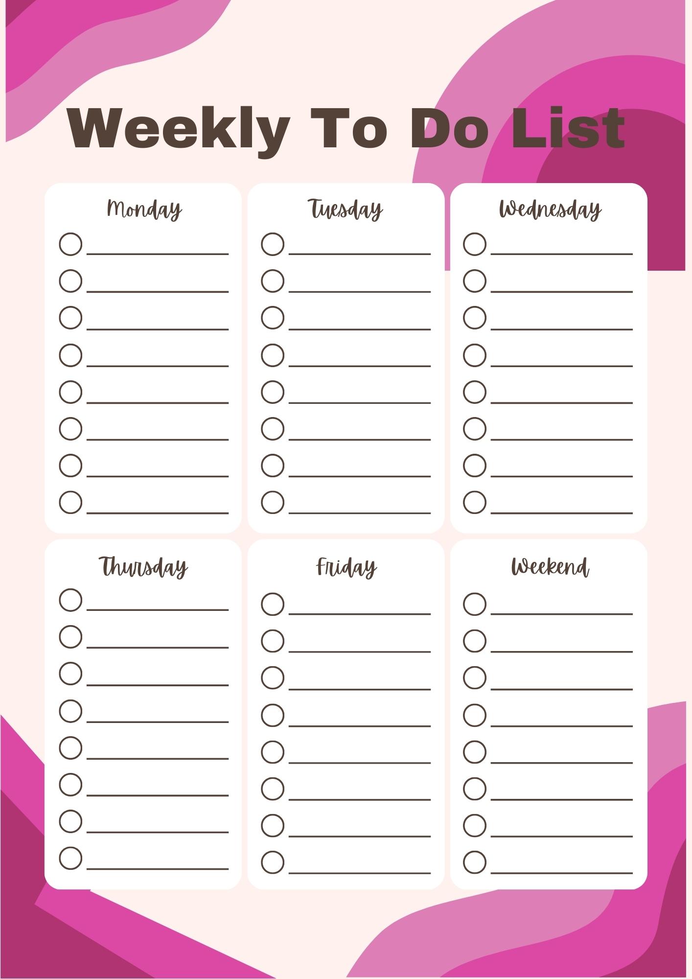 40 Free Printable Weekly To-Do Lists - Printaboles