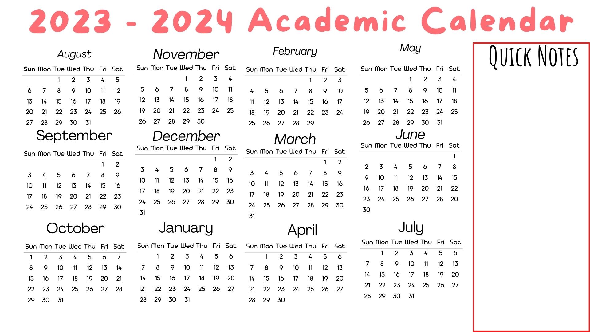 40 Printable 2023-2024 Academic Calendars - Printaboles