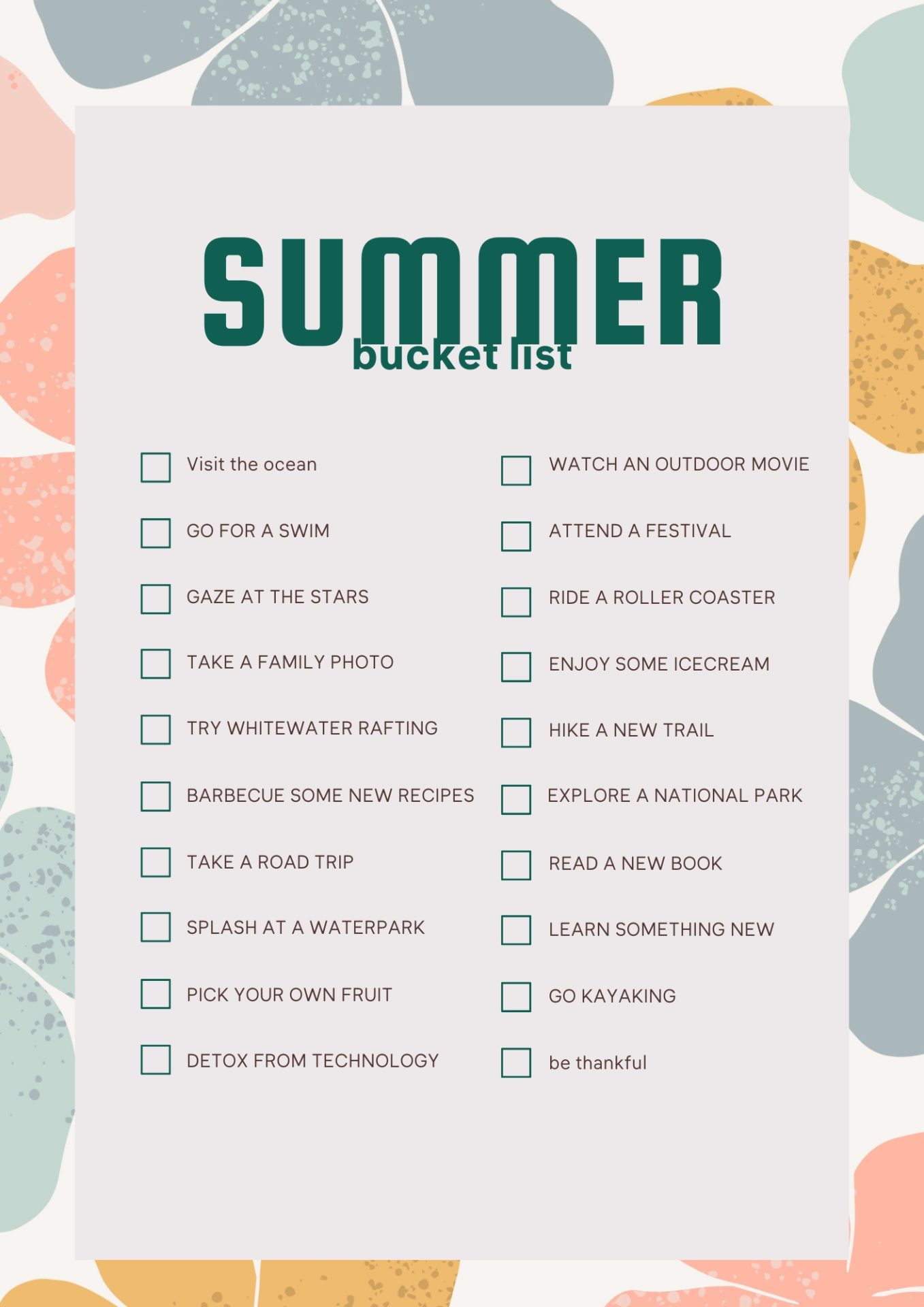 Free Printable Summer Bucket Lists | 40 Best Template Ideas