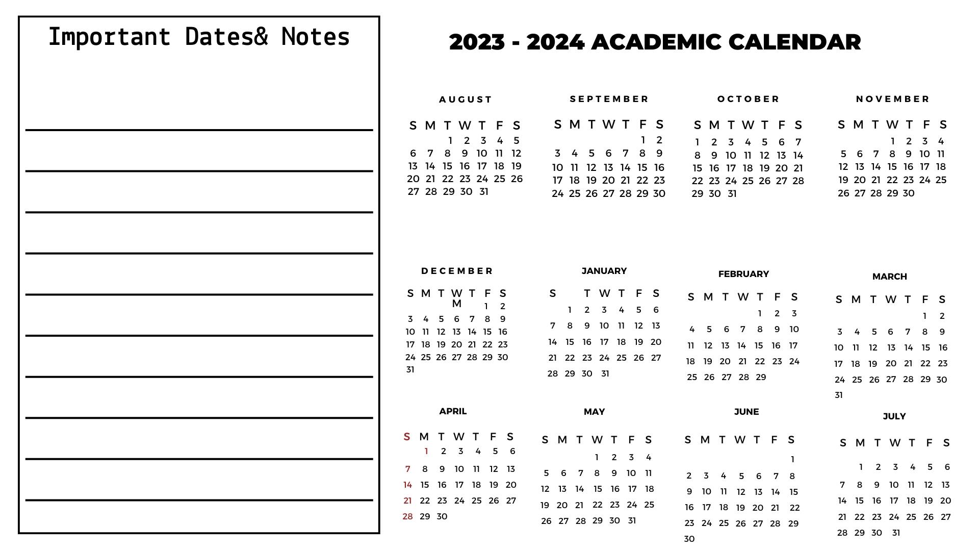 40 Printable 2023-2024 Academic Calendars - Printaboles