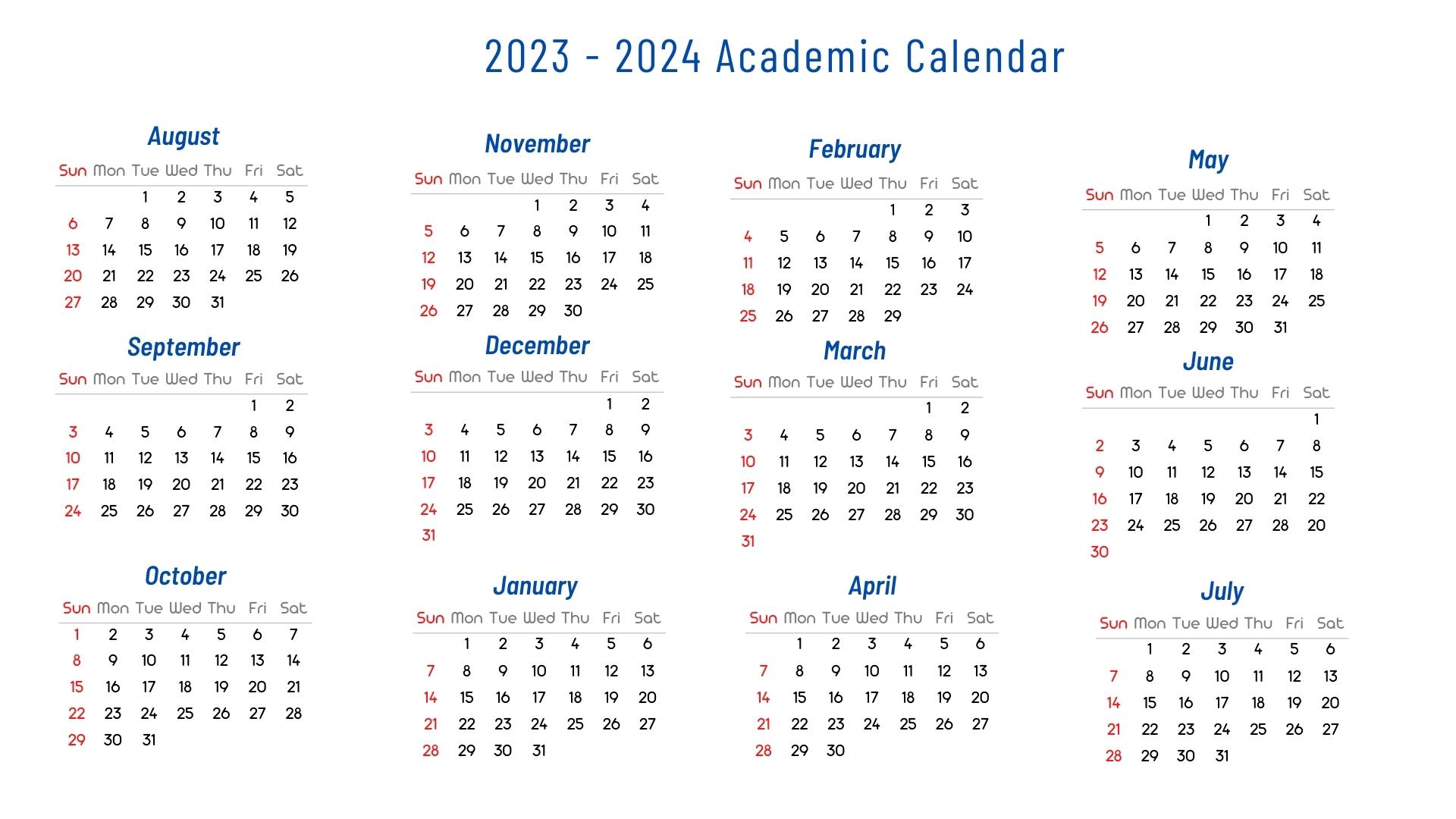 40 Printable 2023-2024 Academic Calendars - Printaboles
