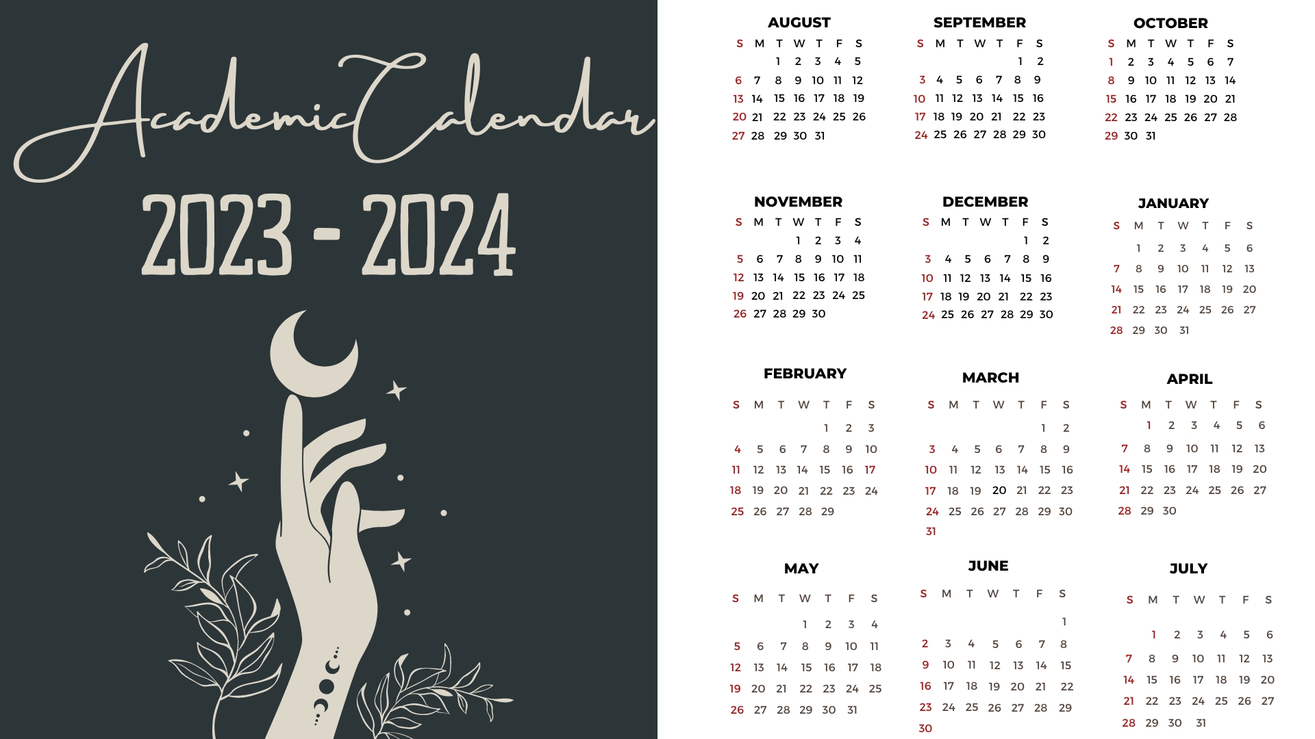 40 Printable 2023-2024 Academic Calendars - Printaboles