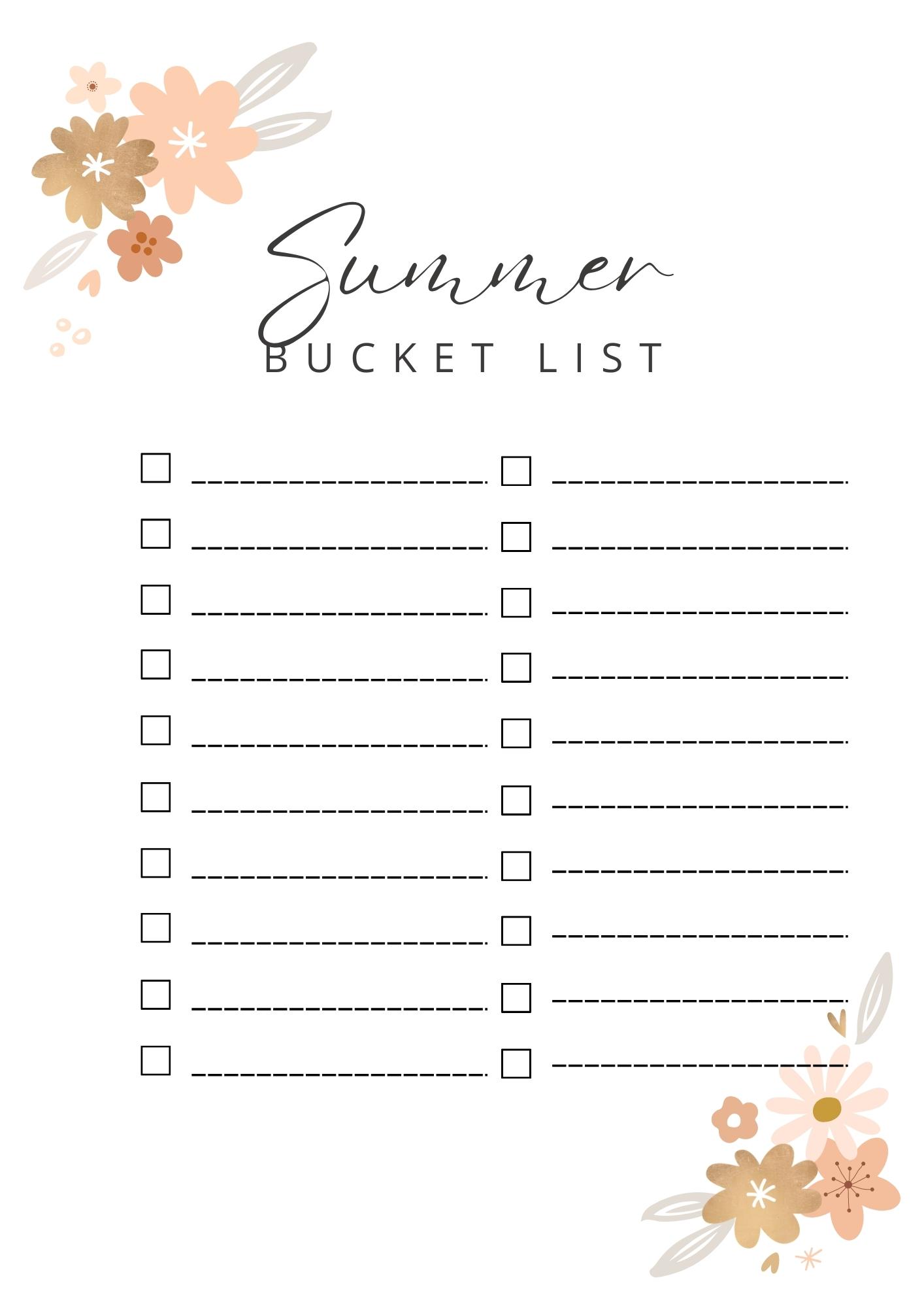 Free Printable Summer Bucket Lists | 40 Best Template Ideas