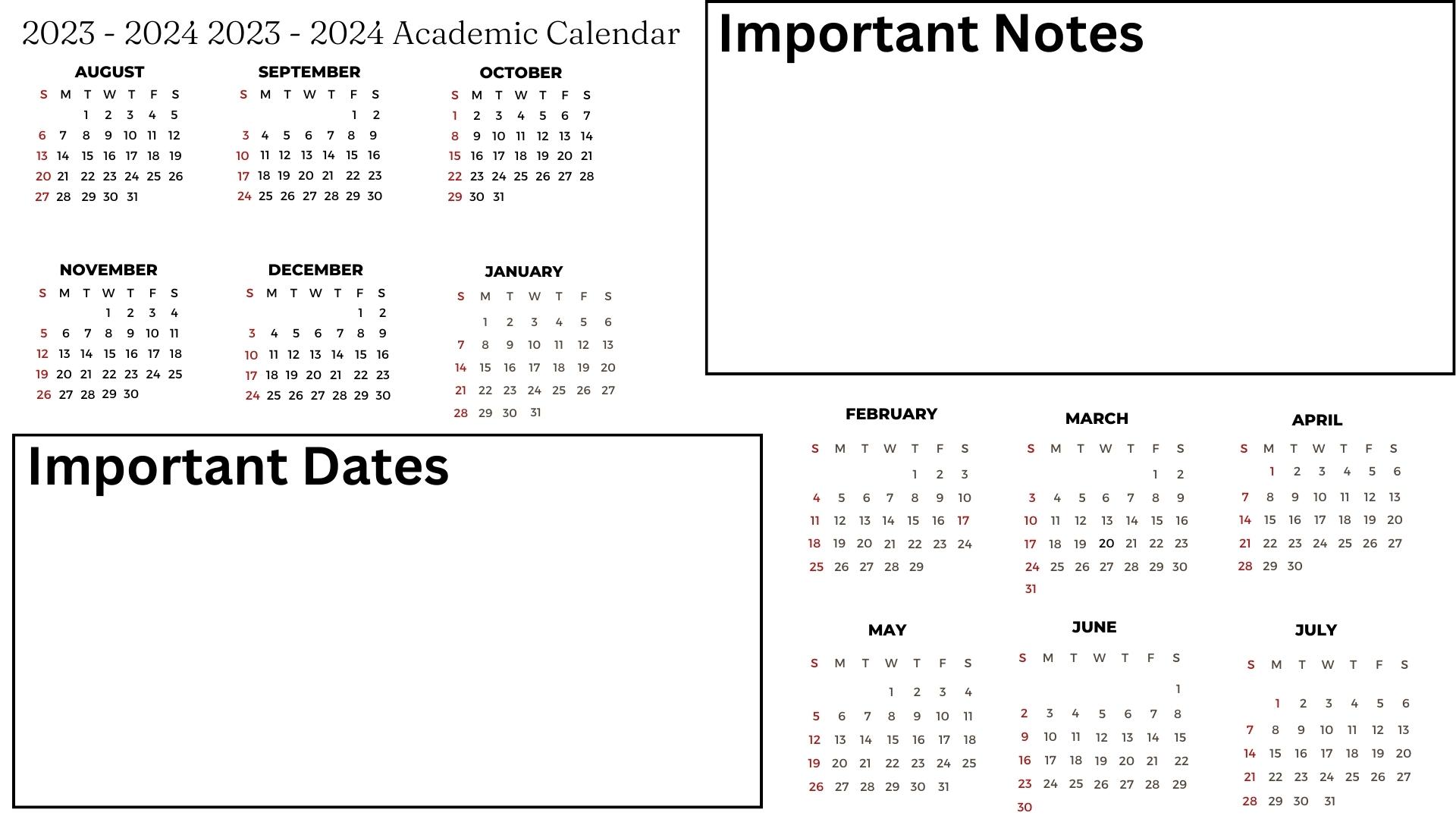 40 Printable 2023-2024 Academic Calendars - Printaboles