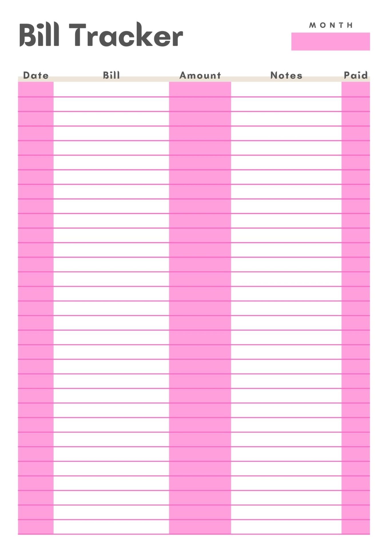 40 Free Printable Monthly Bill Trackers - Printaboles