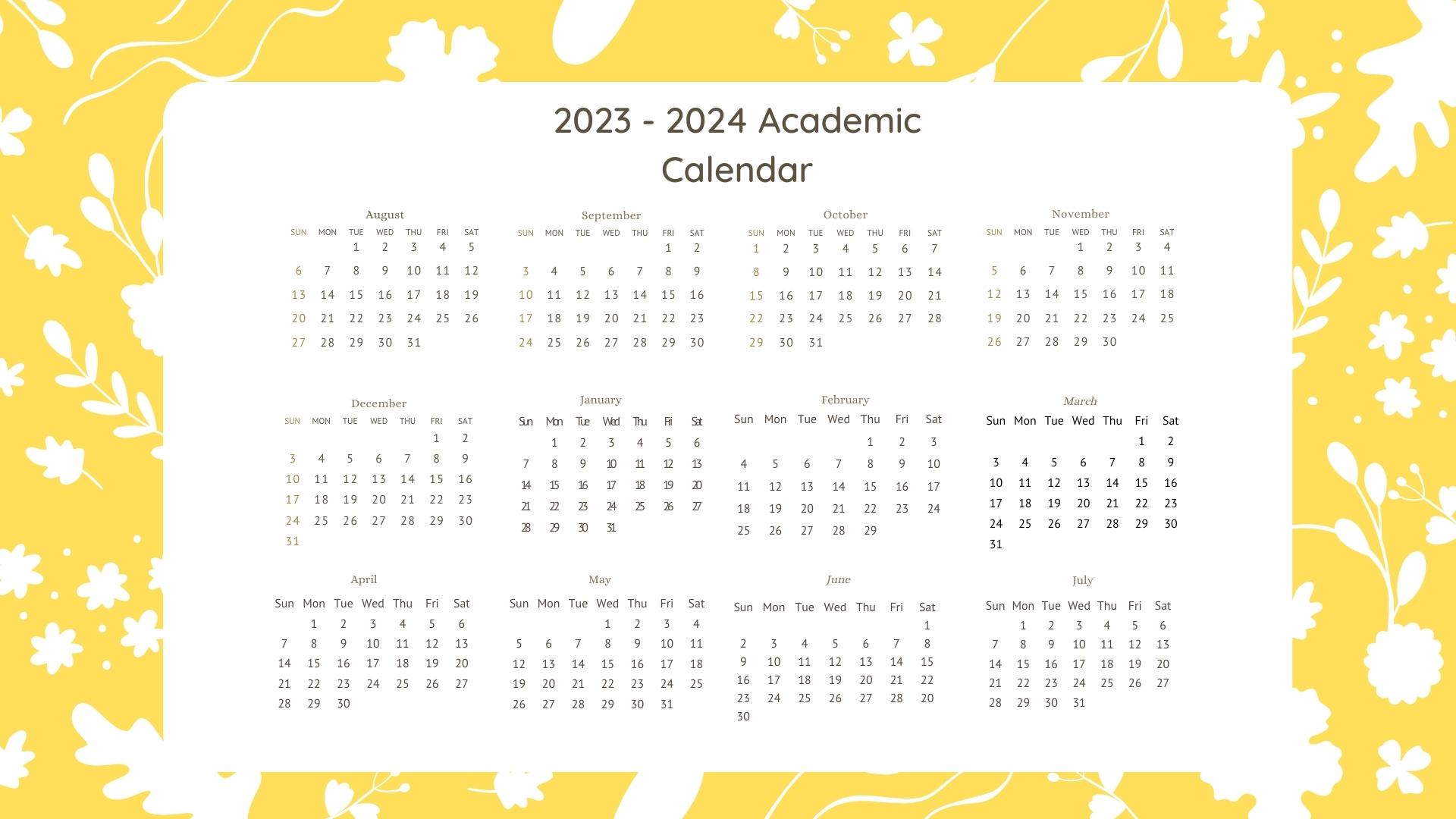 40 Printable 2023-2024 Academic Calendars - Printaboles