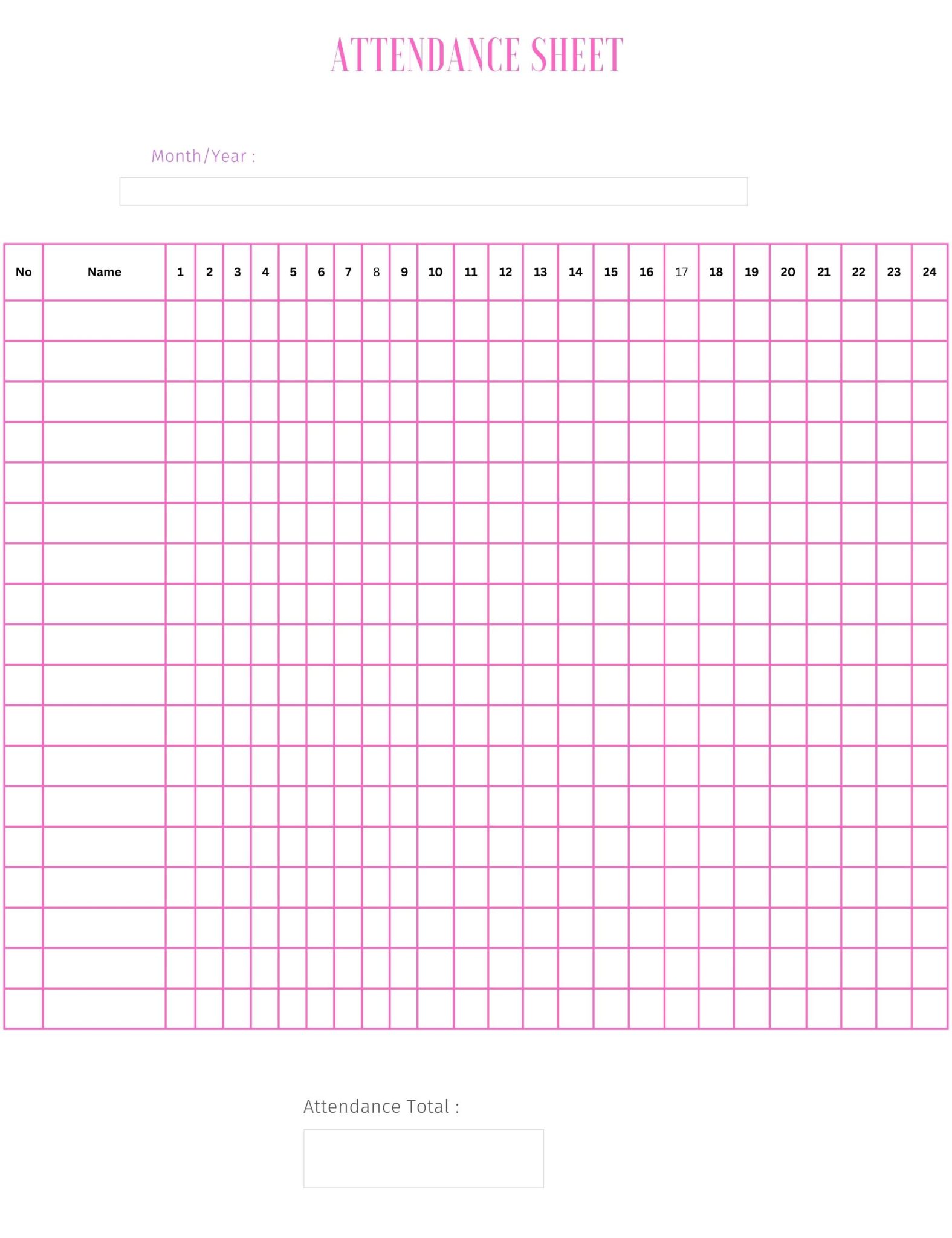 40 Free Printable Attendance Sheets - Printaboles