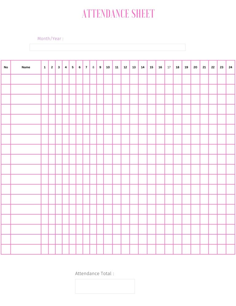 40 Free Printable Attendance Sheets - Printaboles