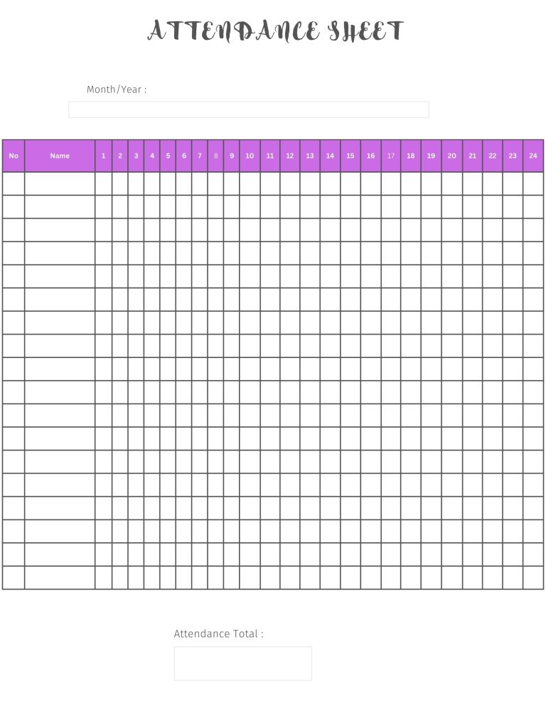 40 Free Printable Attendance Sheets - Printaboles