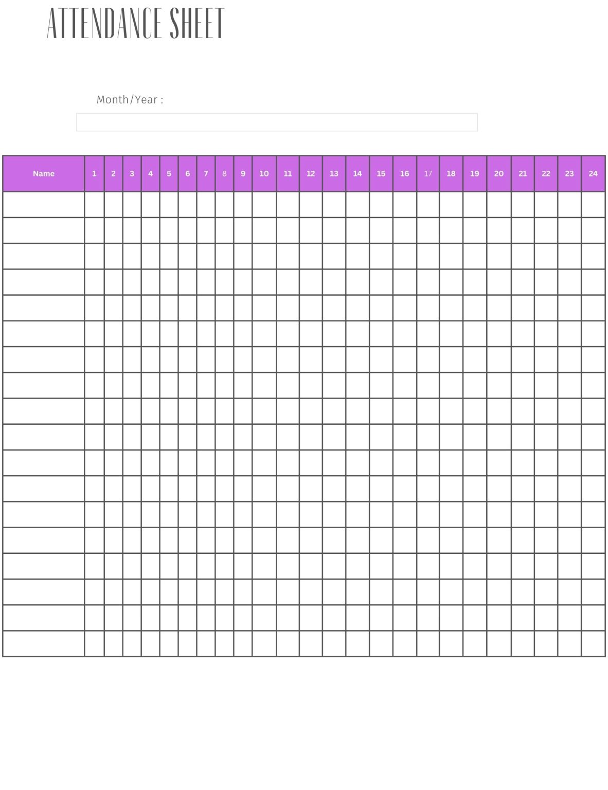 40 Free Printable Attendance Sheets - Printaboles