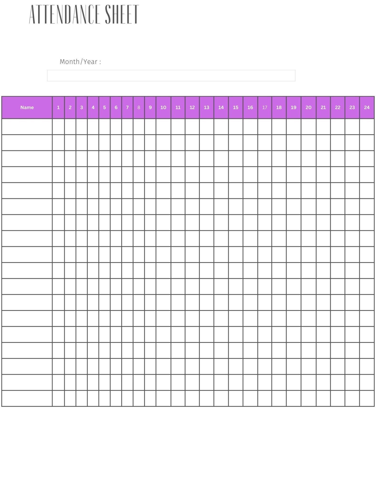 40 Free Printable Attendance Sheets - Printaboles