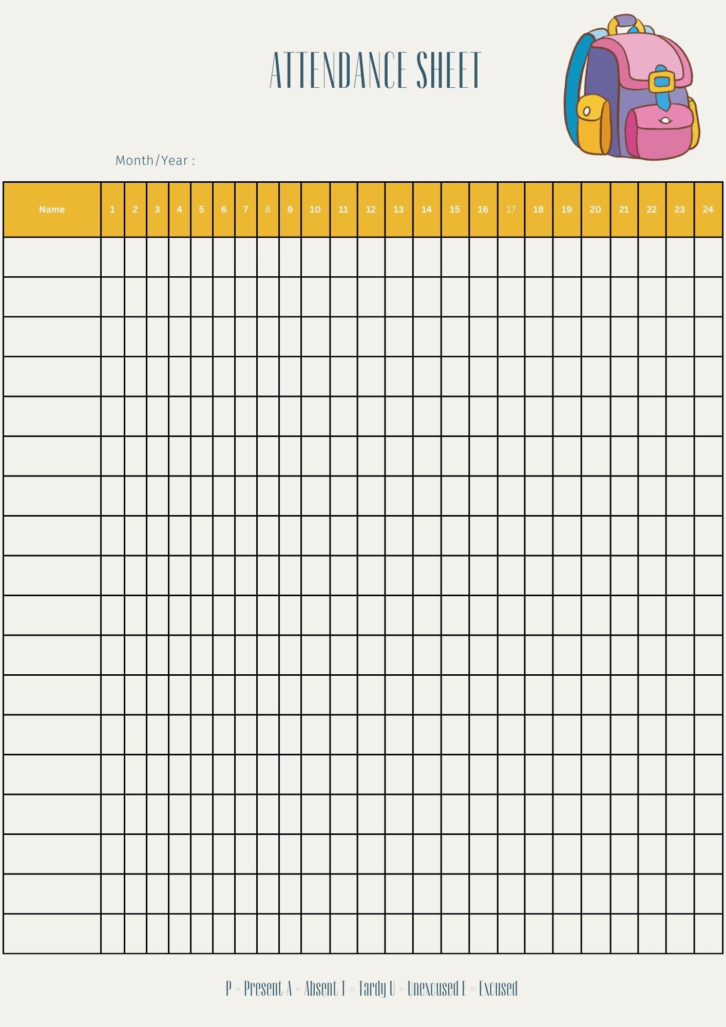 40 Free Printable Attendance Sheets - Printaboles