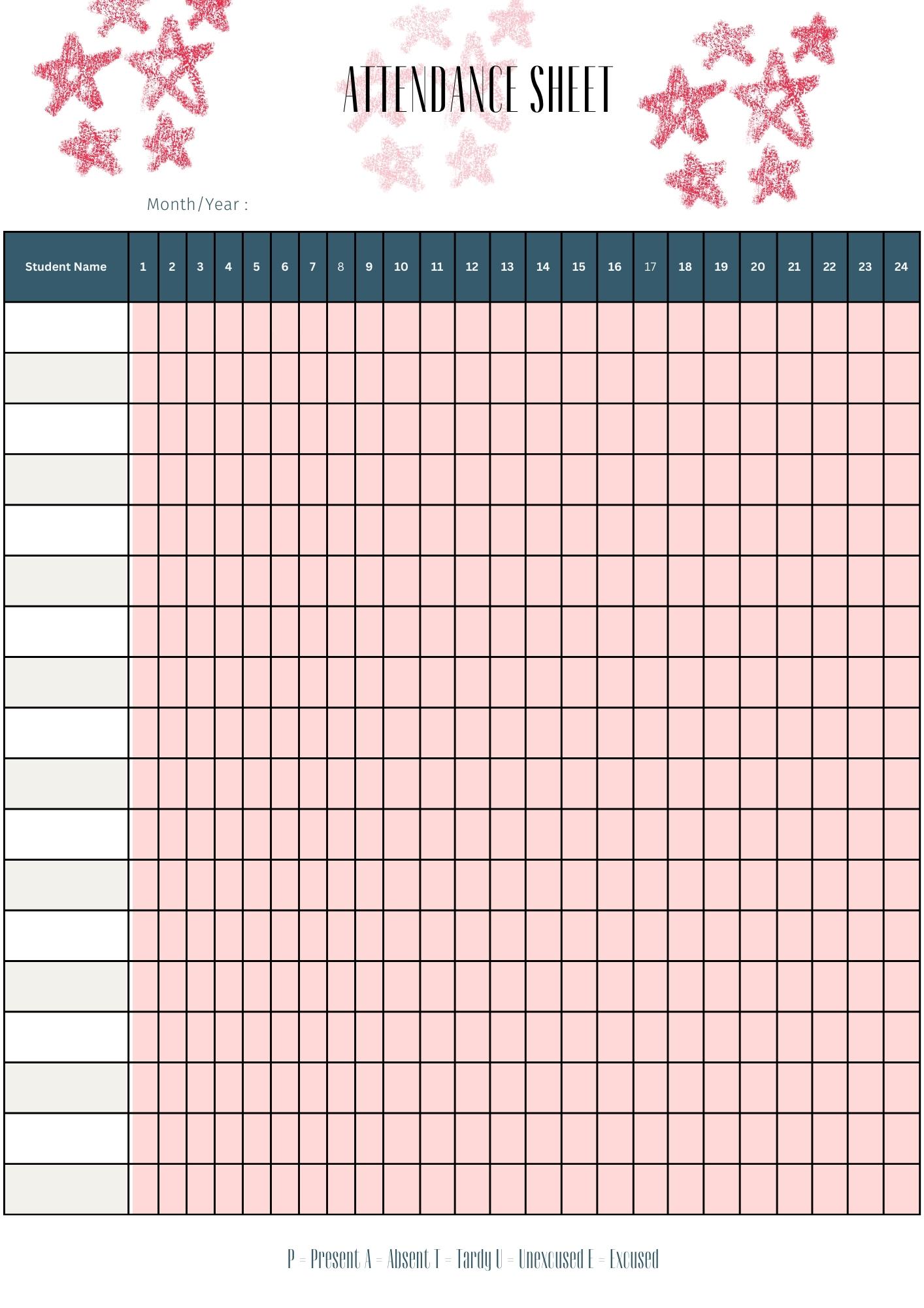 40 Free Printable Attendance Sheets - Printaboles
